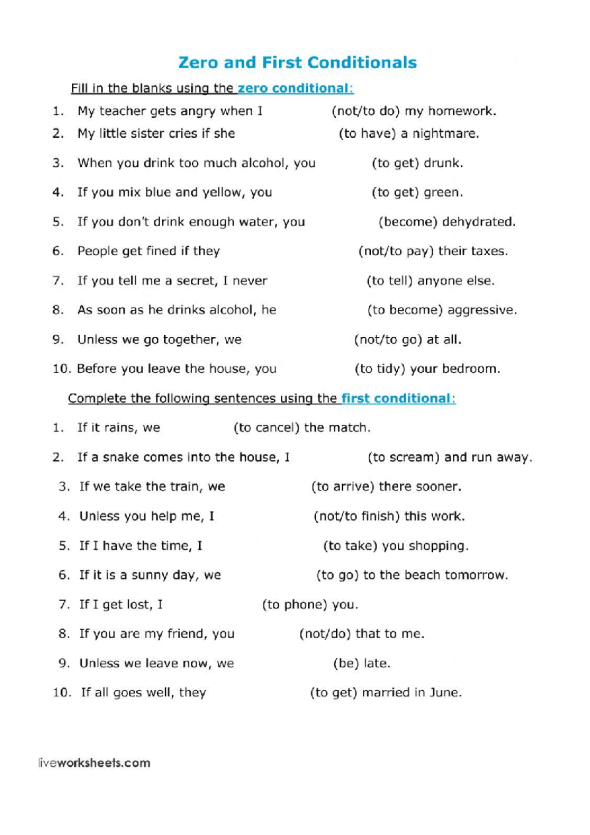 Zero and First Conditionals Worksheet 47071 - Studocu