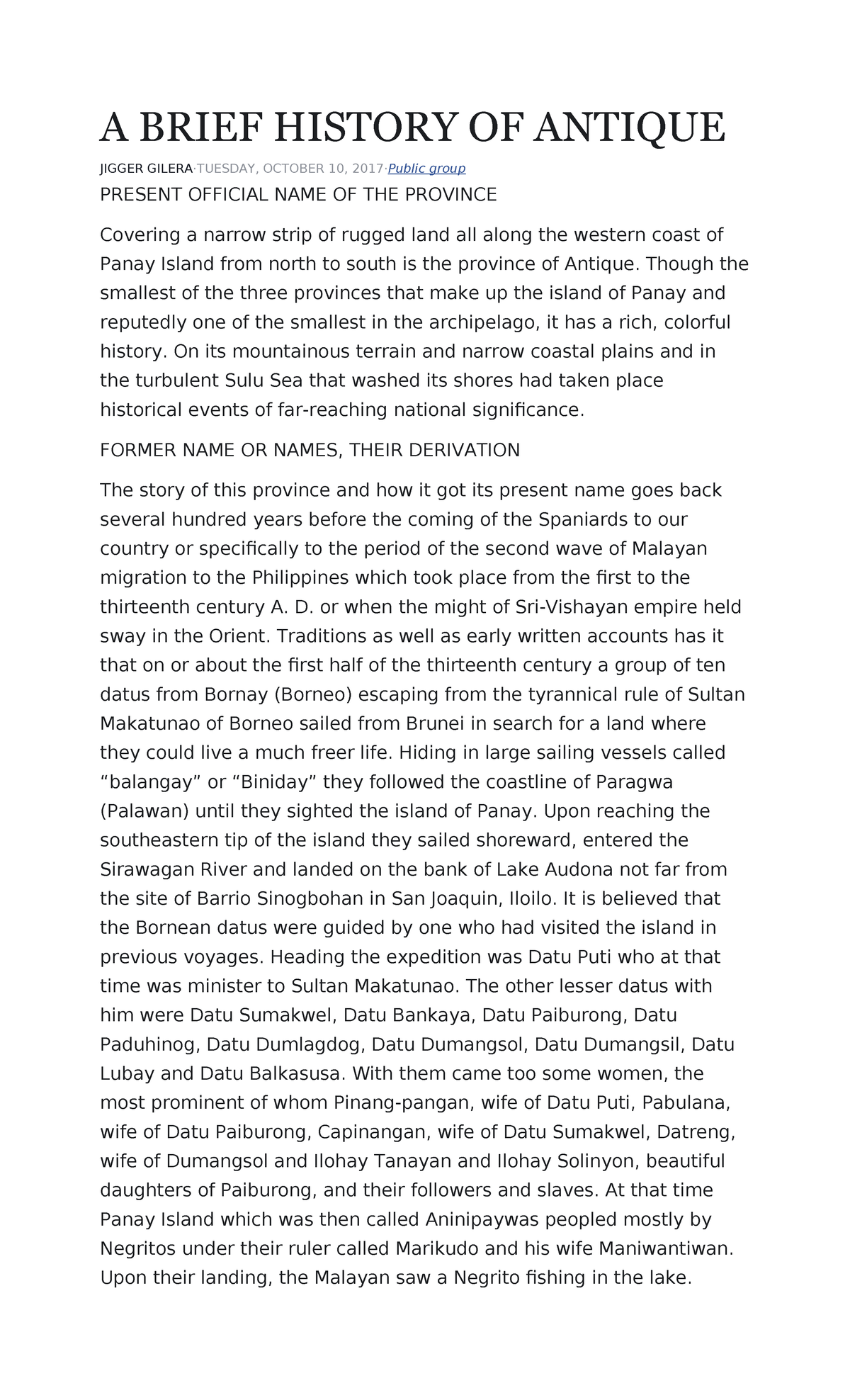 A Historical Overview of Antique Province: Origins and Evolution - Studocu