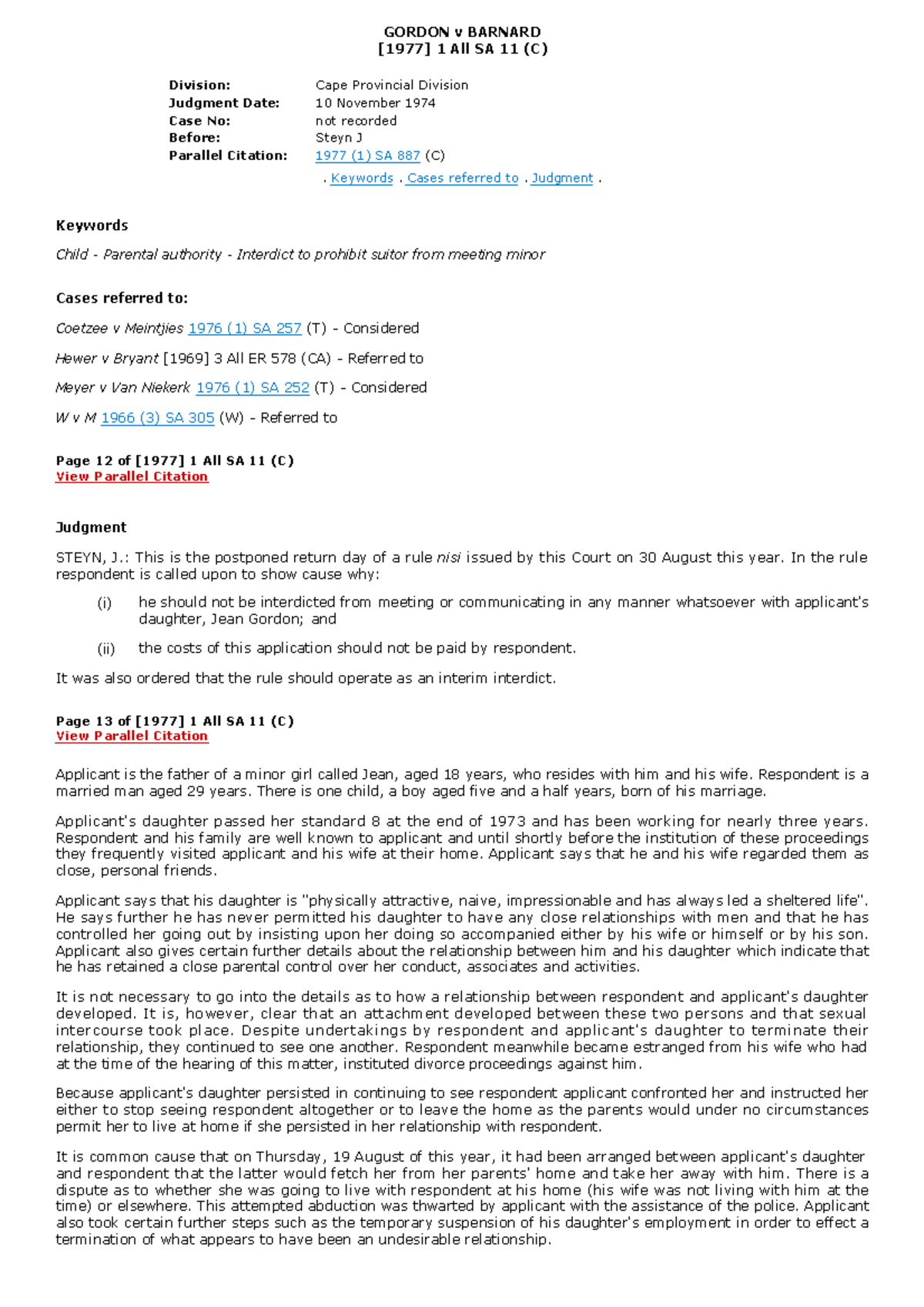 Gordon v Barnard [1977] 1 All SA 11 (C) - Judgment Analysis and ...