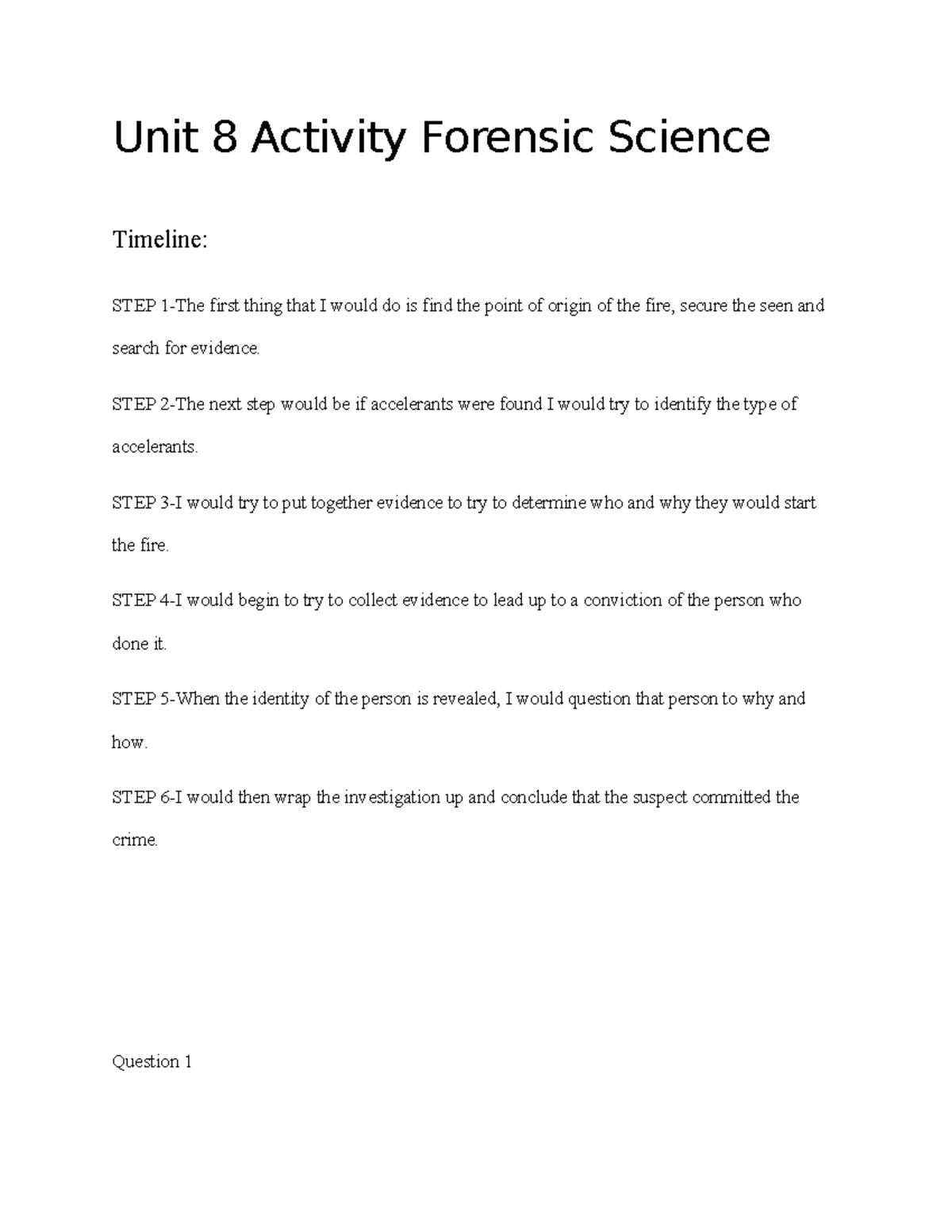 Unit 8 Forensic Science Activity: Fire Investigation Process - Studocu