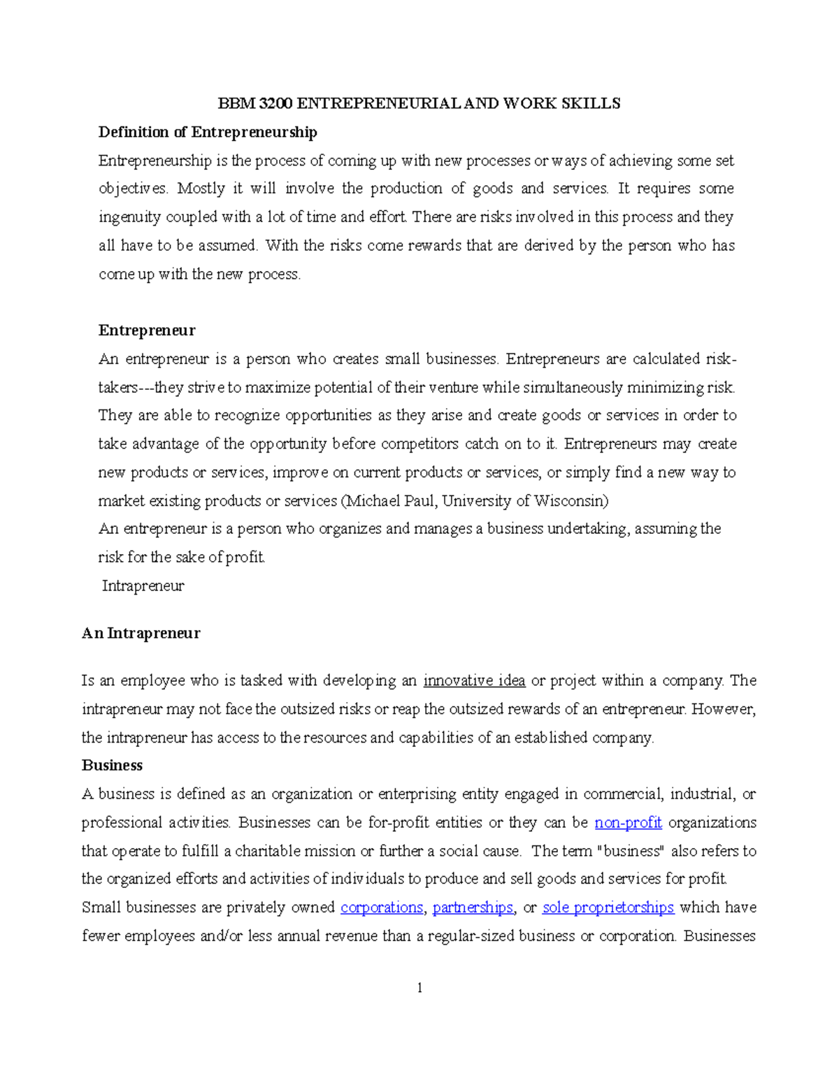 BBM 3200 - Assignment 3: Understanding Entrepreneurship Concepts - Studocu