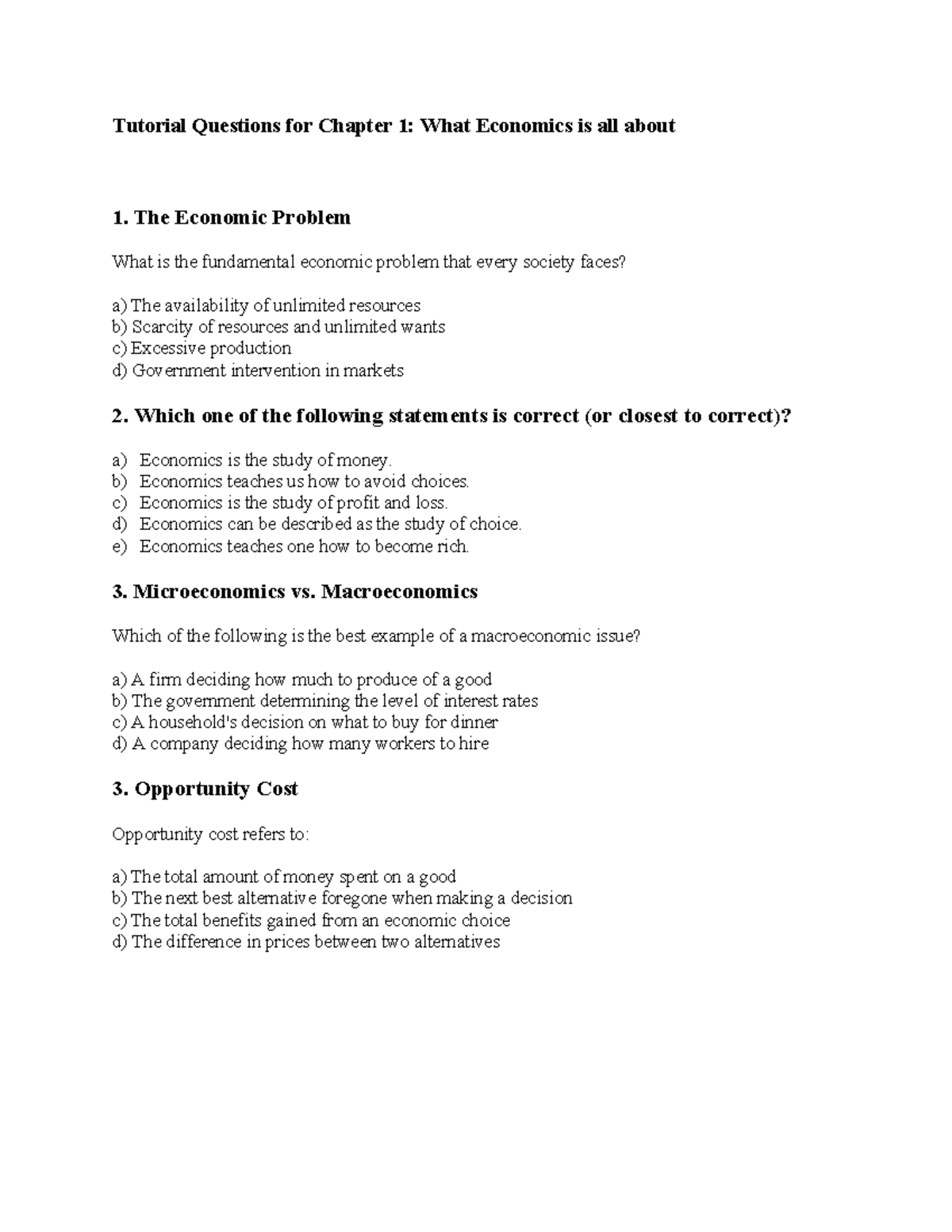 Chapter 1 tutorial questions - Tutorial Questions for Chapter 1: What ...