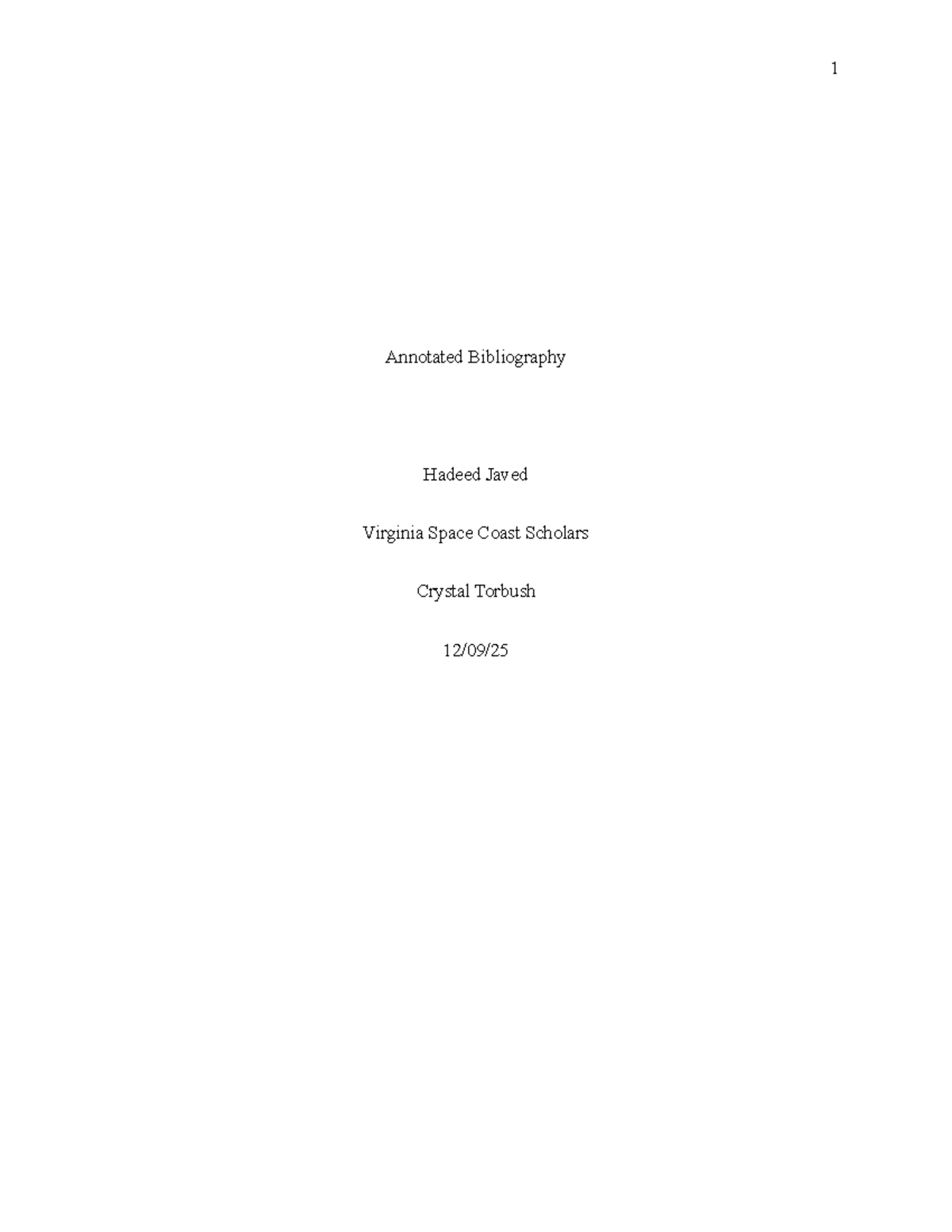 Annotated Bibliography: Space Exploration Missions (Course Code: SC101 ...