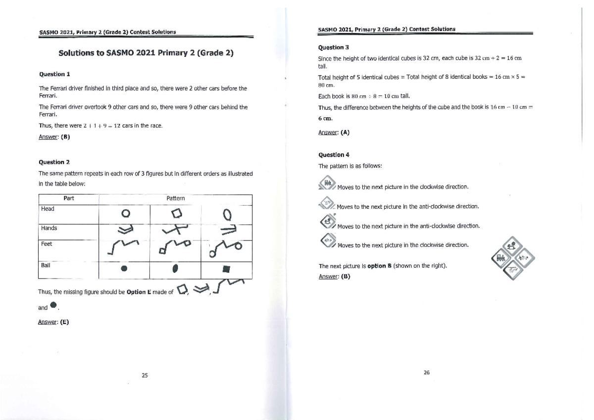 SASMO 2021 Primary 2 Contest Solutions and Problem Set - Studocu