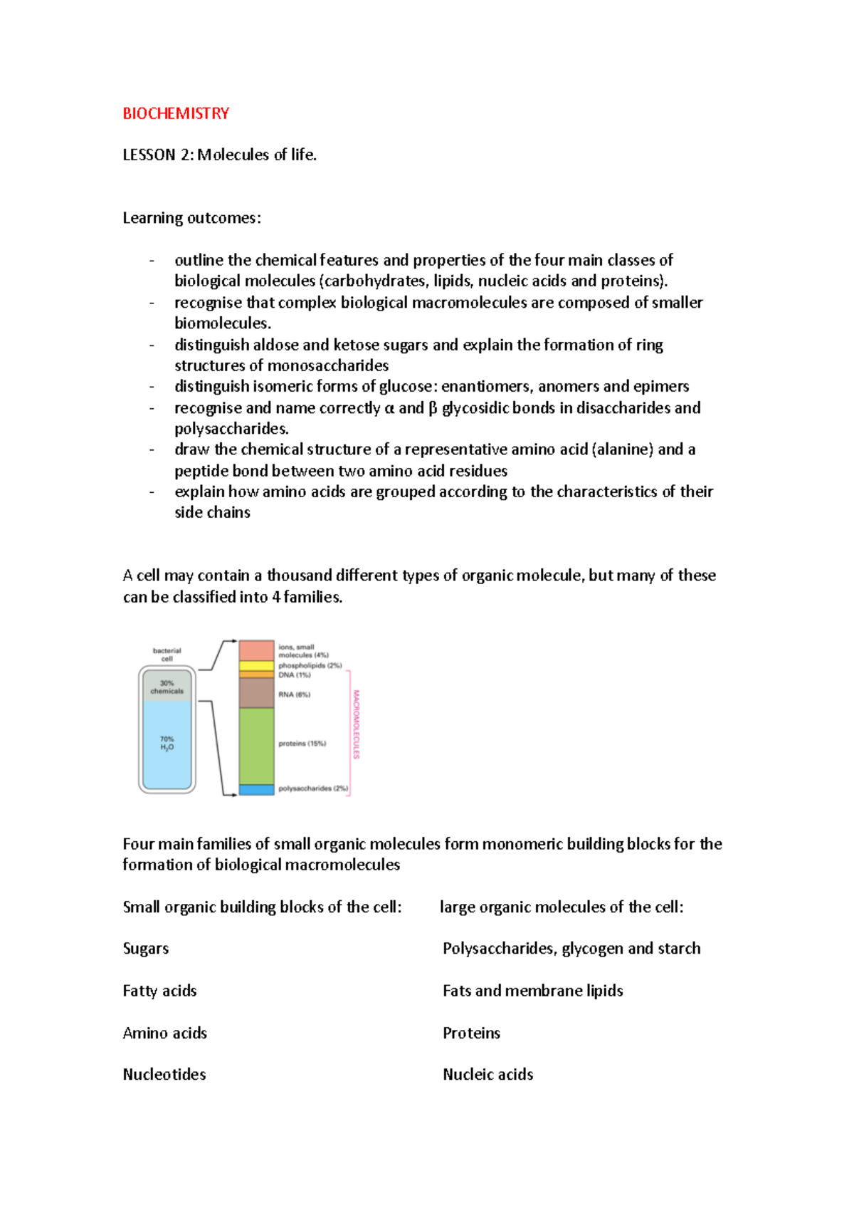 Lecture 2 biochemistry molecules of life - BIOCHEMISTRY LESSON 2 ...
