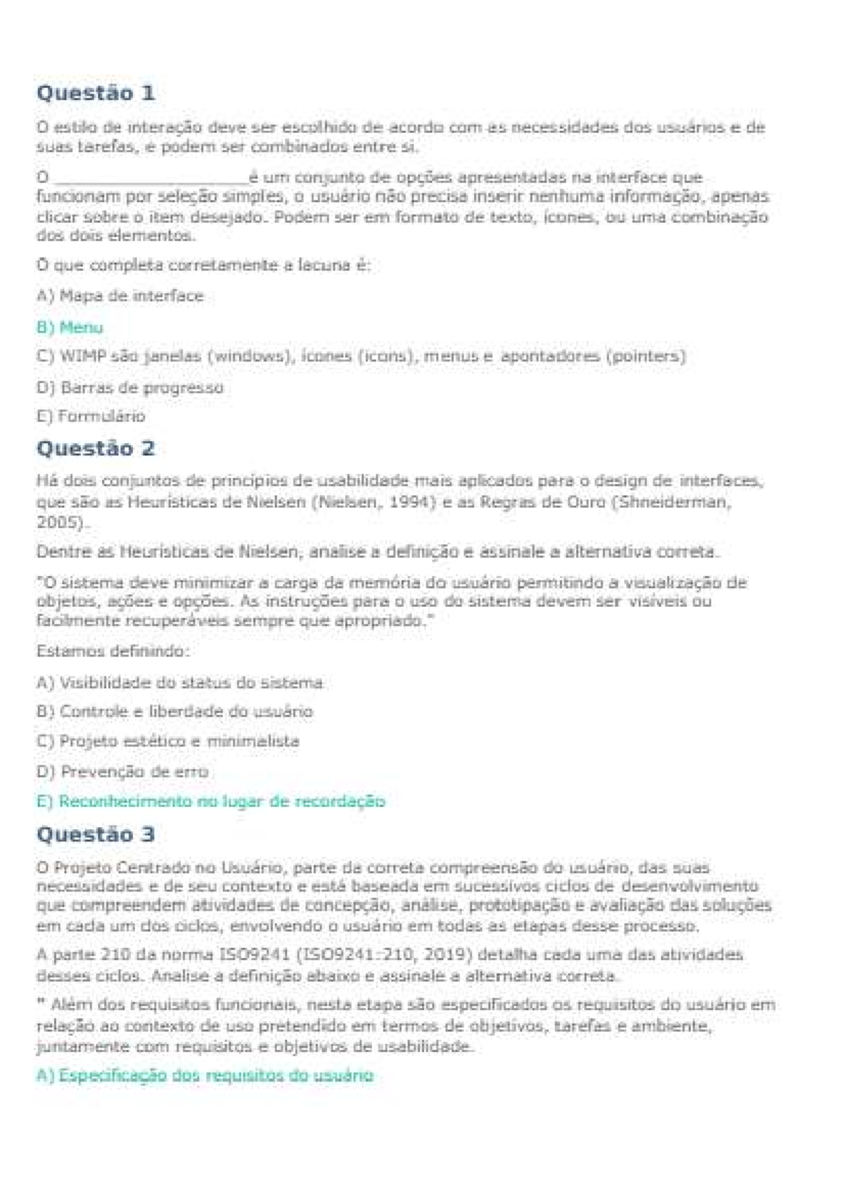 Prova de Interface e Usabilidade - Engsoftware - Unopar - Studocu