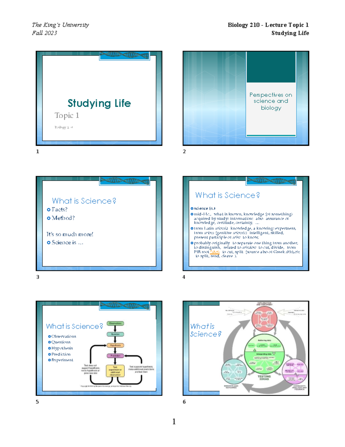 Biology 210 Fall 2023 Lecture Topic 1: Exploring Life and Science - Studocu