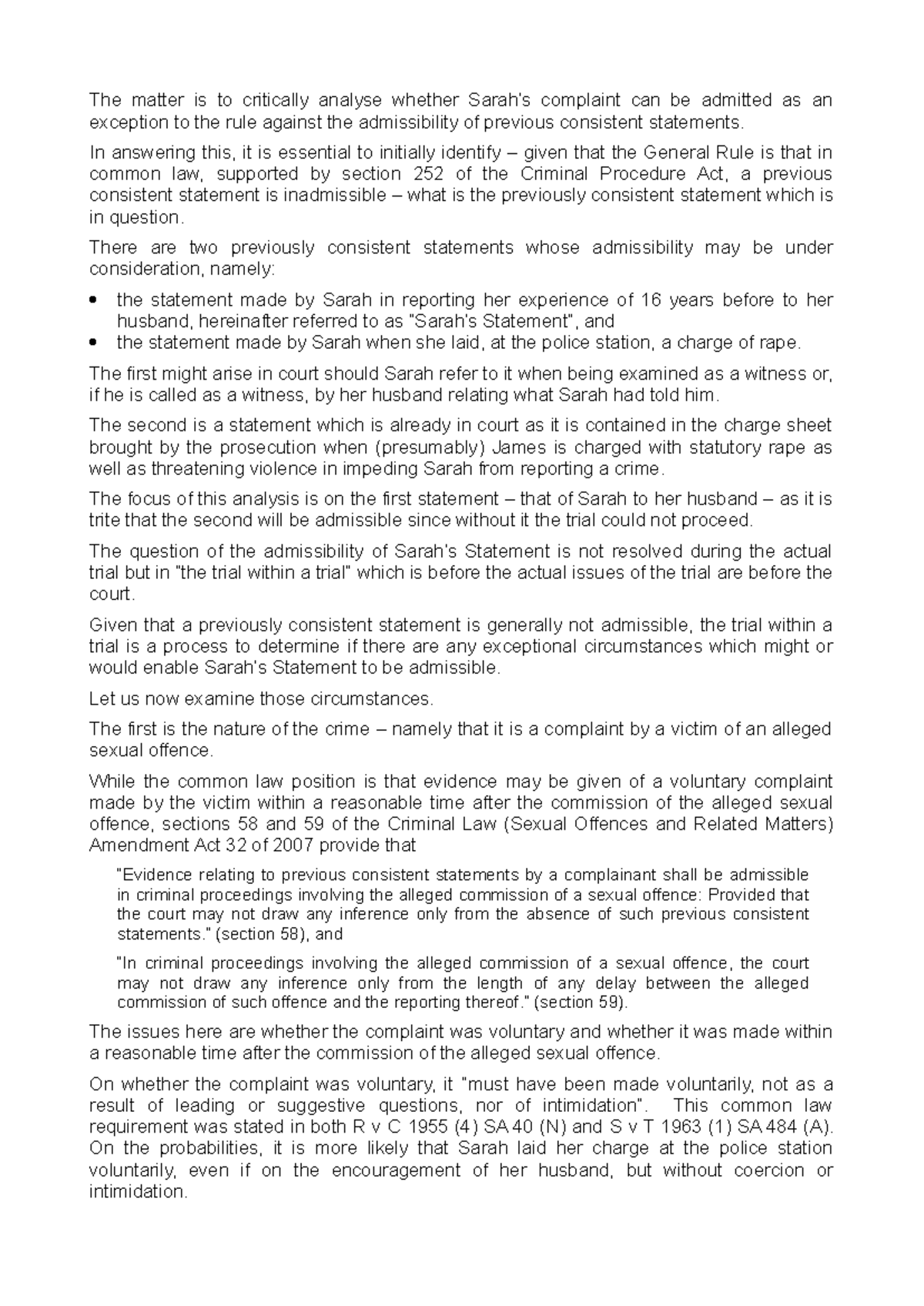 Critical Analysis of Admissibility of Previous Consistent Statements in ...