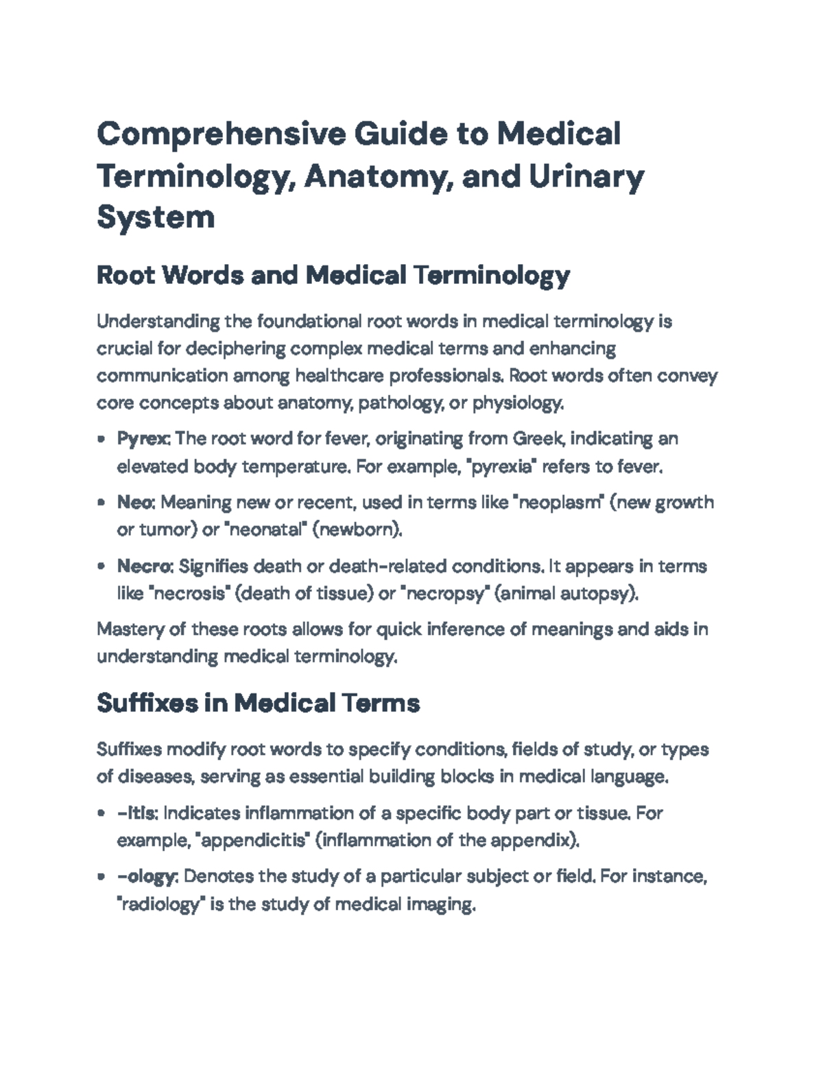 Comprehensive Guide to Medical Terminology & Urinary System Anatomy ...