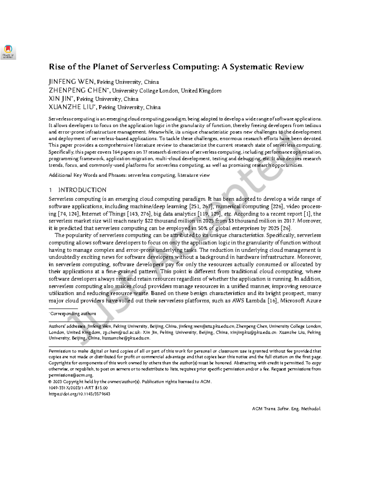 Rise of the Planet of Serverless Computing: A Comprehensive Review - Studocu