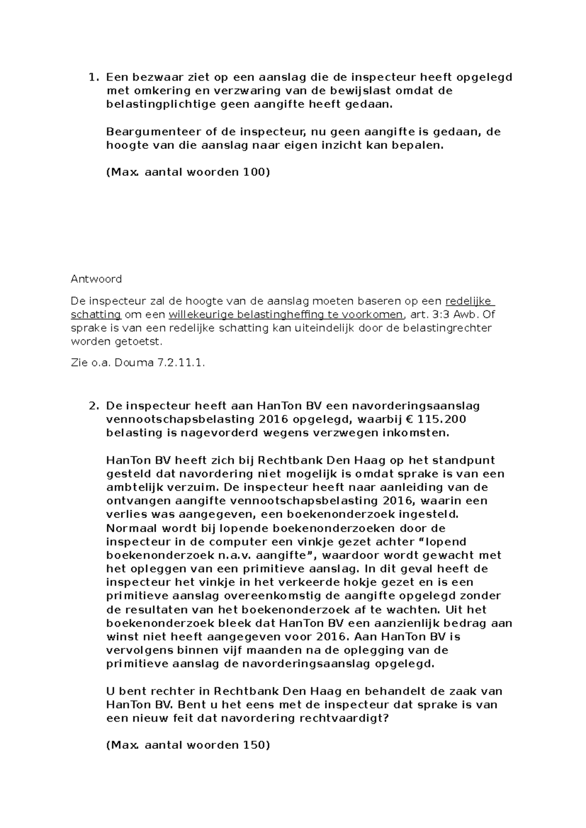 Oefententamen Week 1-5: Formeel Belastingrecht en Bewijslast - Studeersnel