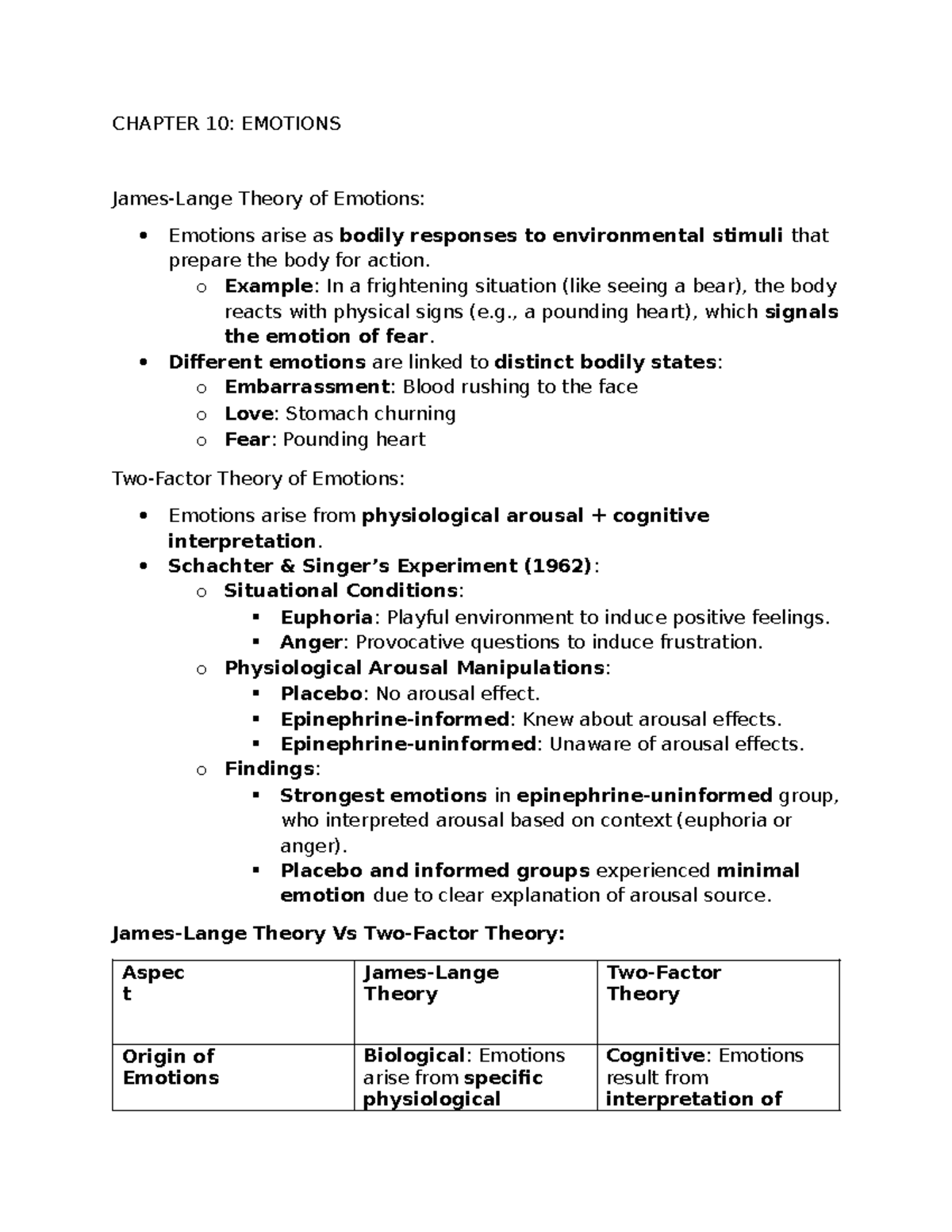 Week 6 - notes - CHAPTER 10: EMOTIONS James-Lange Theory of Emotions ...