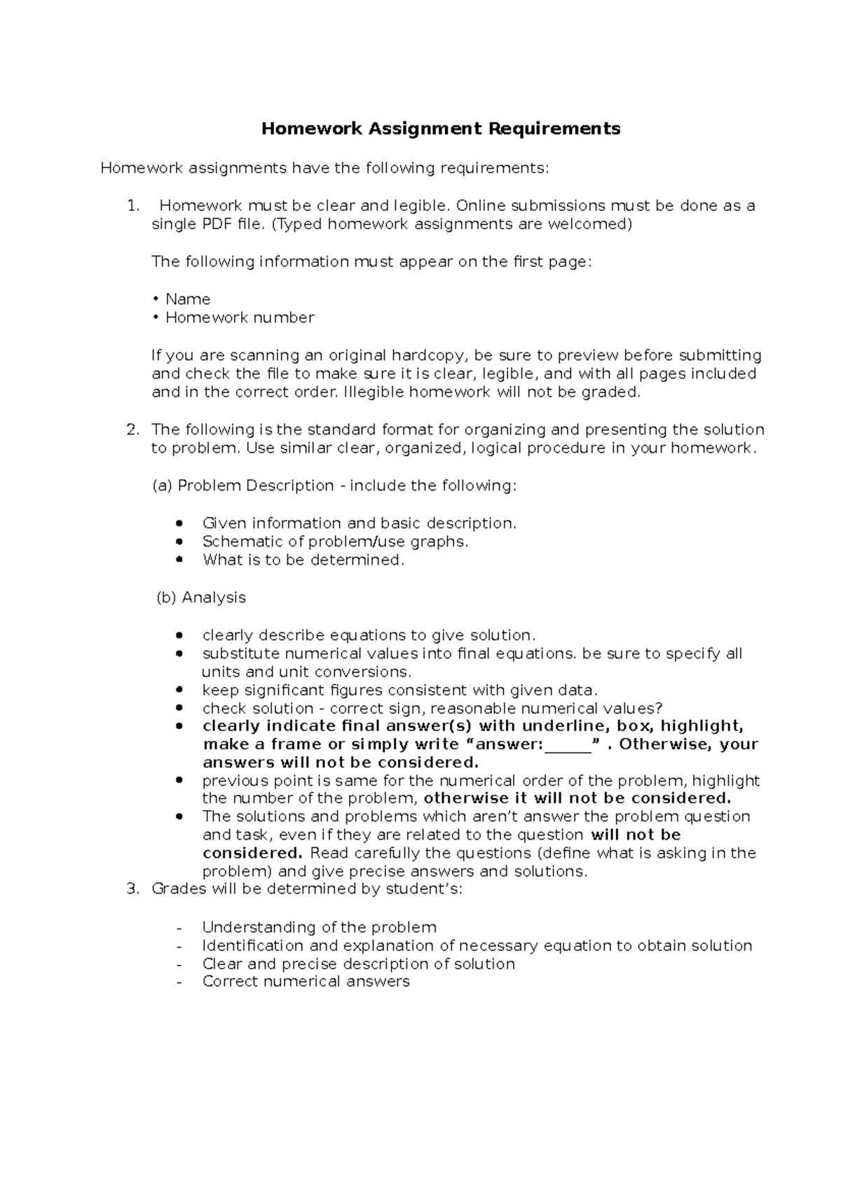 Homework Assignment Requirements: Guidelines for Clarity and Submission ...