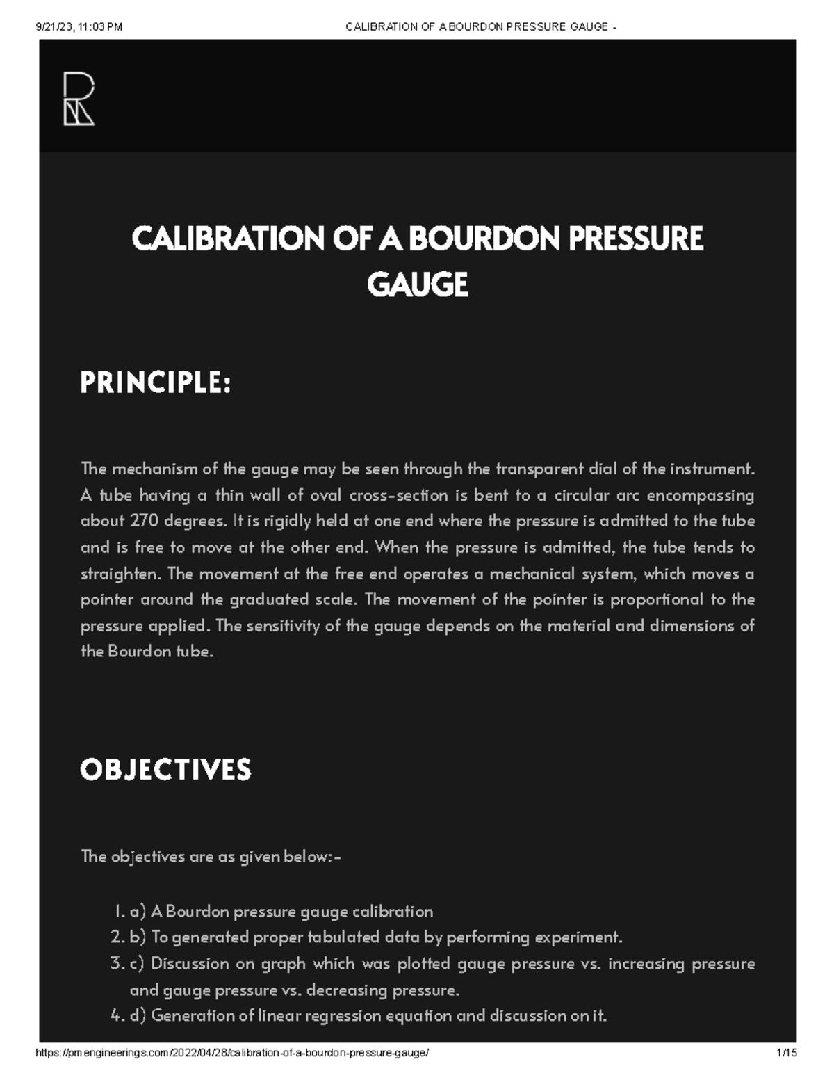 Calibration of a Bourdon Pressure Gauge: Experiment & Analysis - Studocu