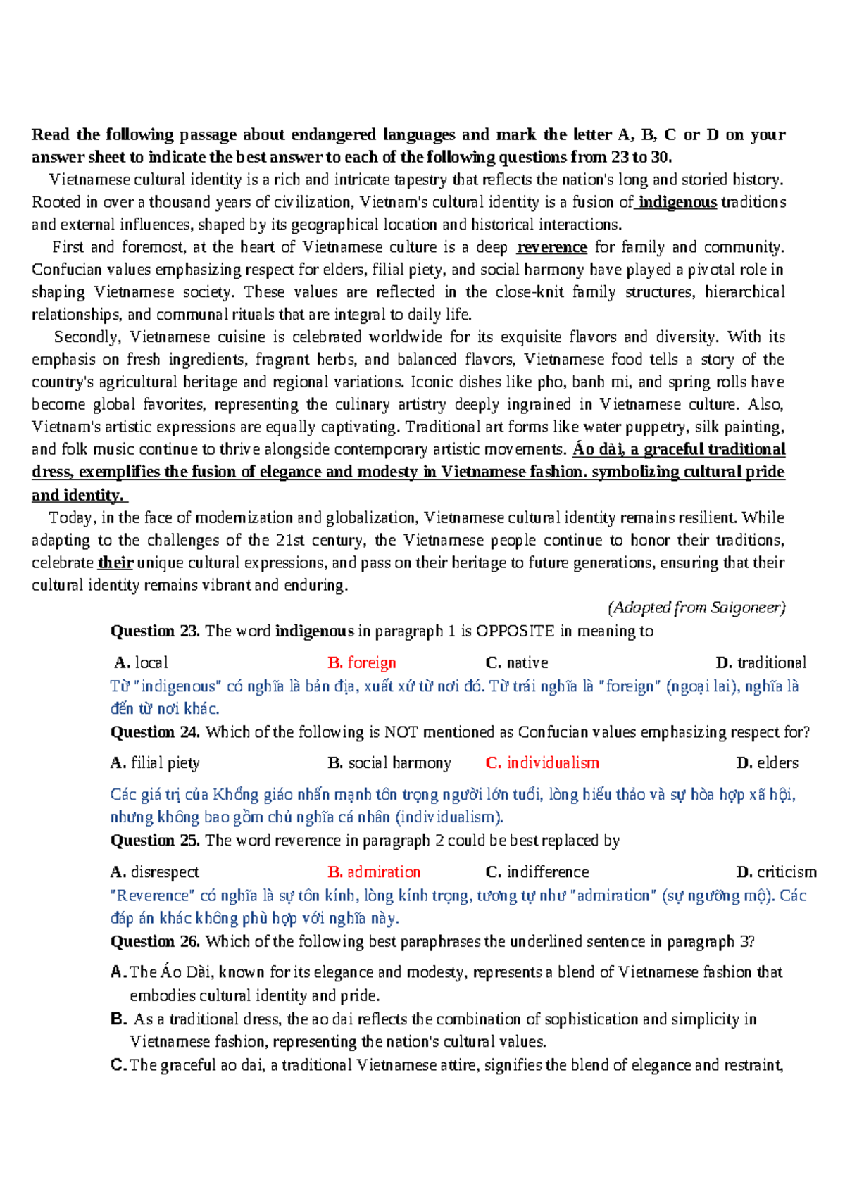 791611775 Practice test 3 Part 2 Check - Read the following passage ...