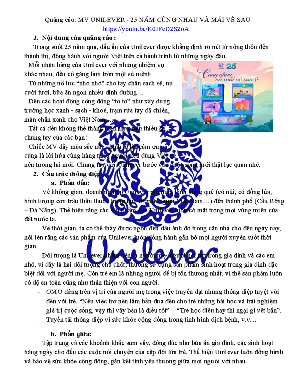 Unilever-ILU - thi - Quảng cáo: MV UNILEVER - 25 NĂM CÙNG NHAU VÀ MÃI ...