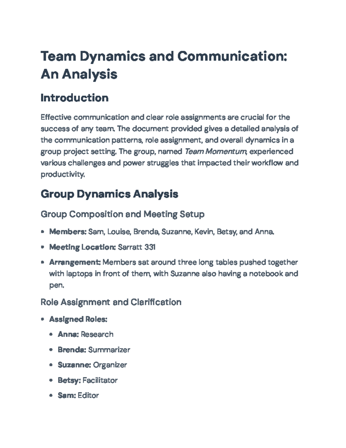Team Dynamics & Communication Analysis: Team Momentum Performance ...