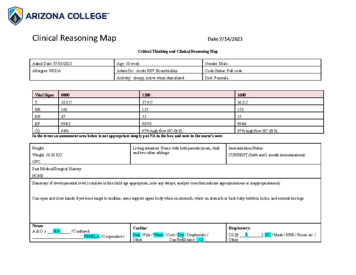 Pediatric Critical Thinking & Clinical Reasoning Map #2 - Studocu