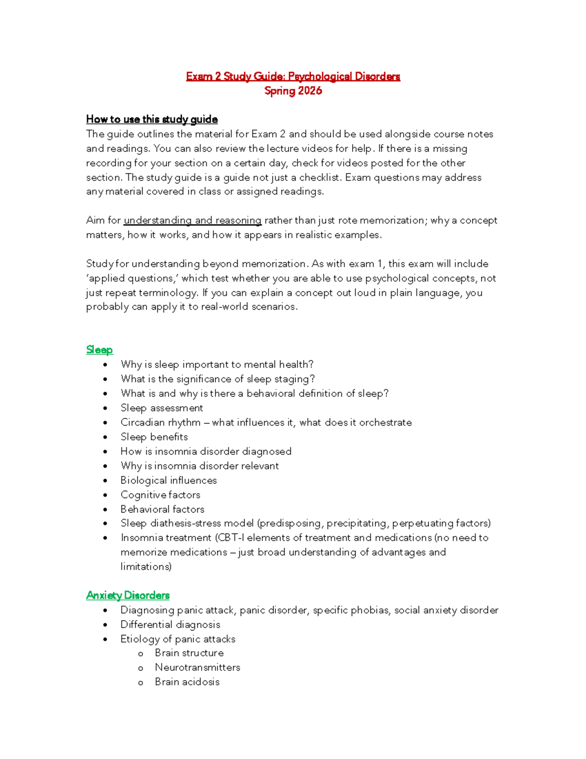 Exam 2 Study Guide: Psychological Disorders - Studocu