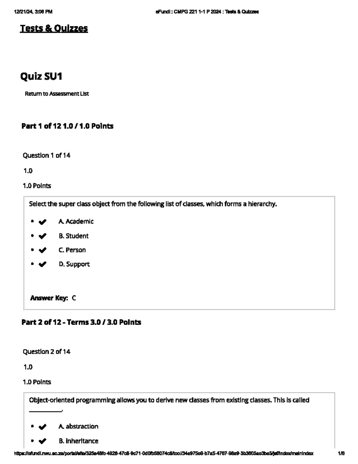 CMPG 221 P 2024: Quiz SU1 - Object-Oriented Programming Concepts - Studocu