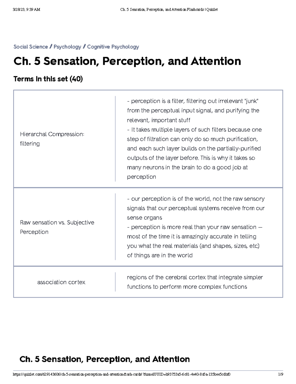 Ch. 5 Flashcards: Sensation, Perception & Attention Study Guide - Studocu