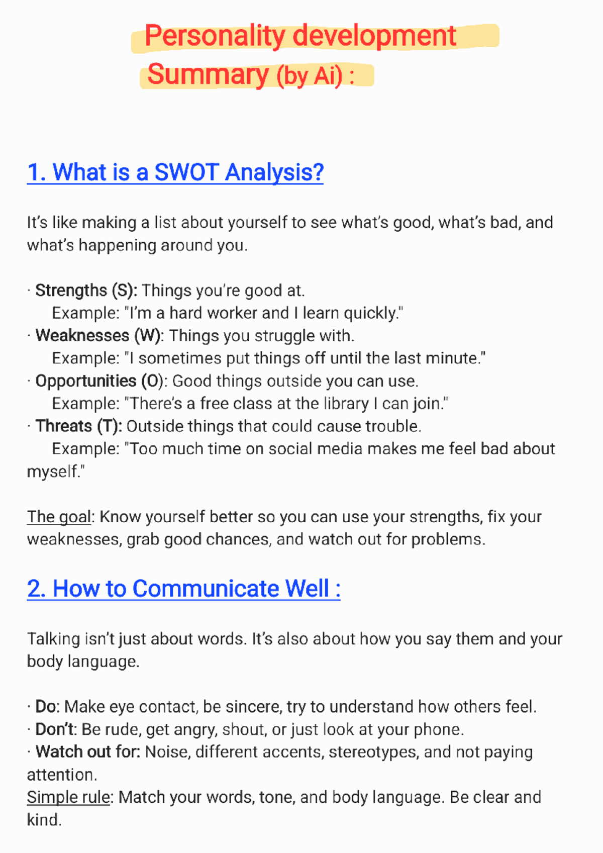 Personality Development Summary (S5): Key Concepts and Skills - Studocu