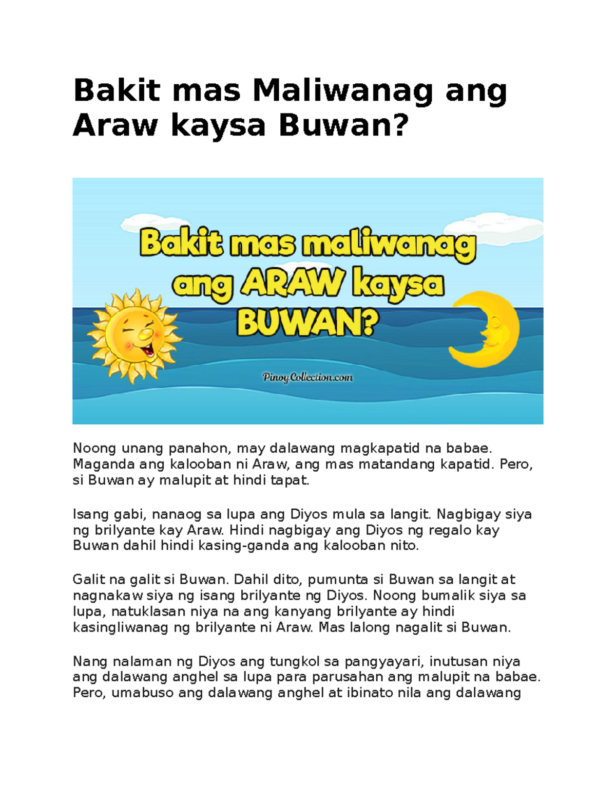 Bakit mas Maliwanag ang Araw kaysa Buwan Maikling Kwento - Bakit mas Maliwanag ang Araw kaysa ...