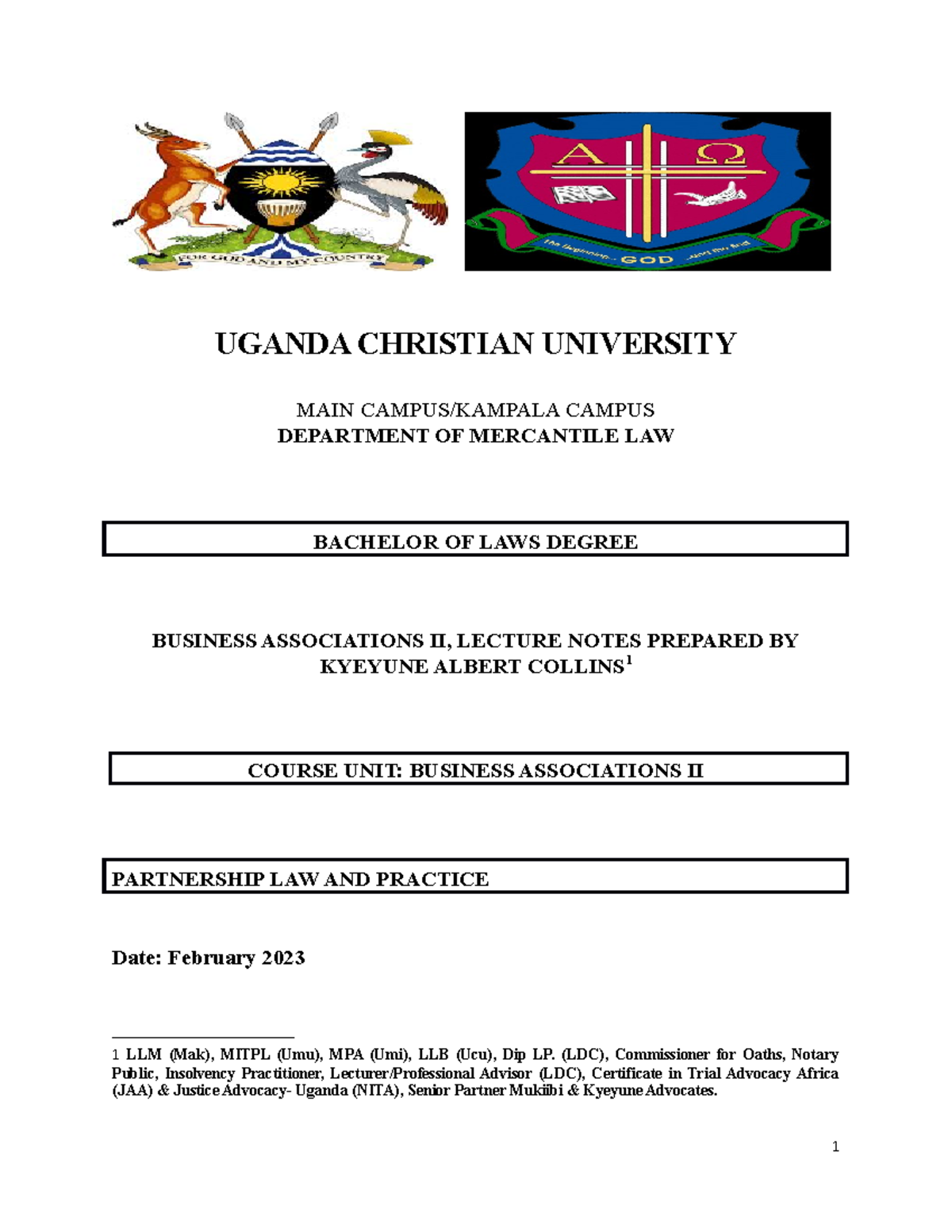 Partnership Law and Practice in Uganda (BUS 2023) - Lecture Notes - Studocu