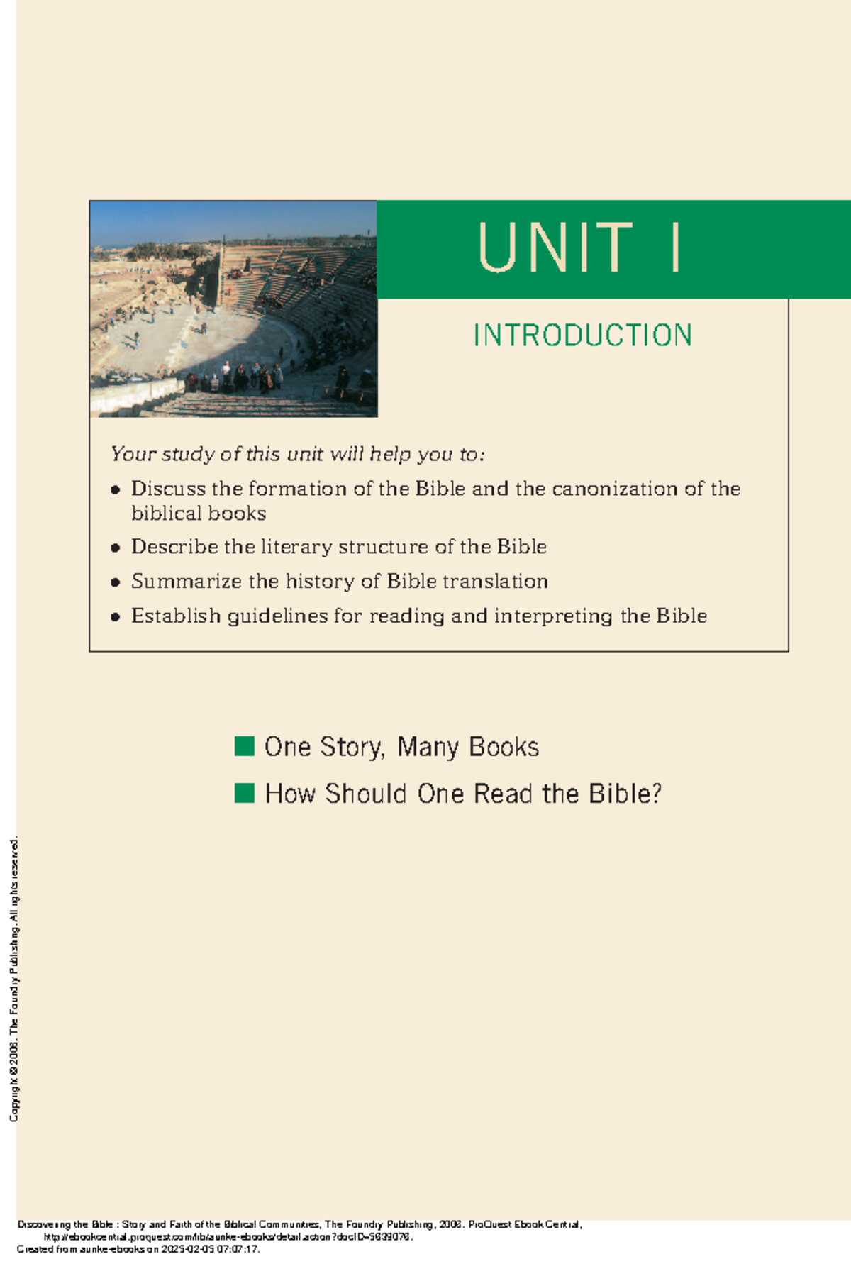 Discovering the Bible Story and Faith of the Bibli - UNIT I One Story ...