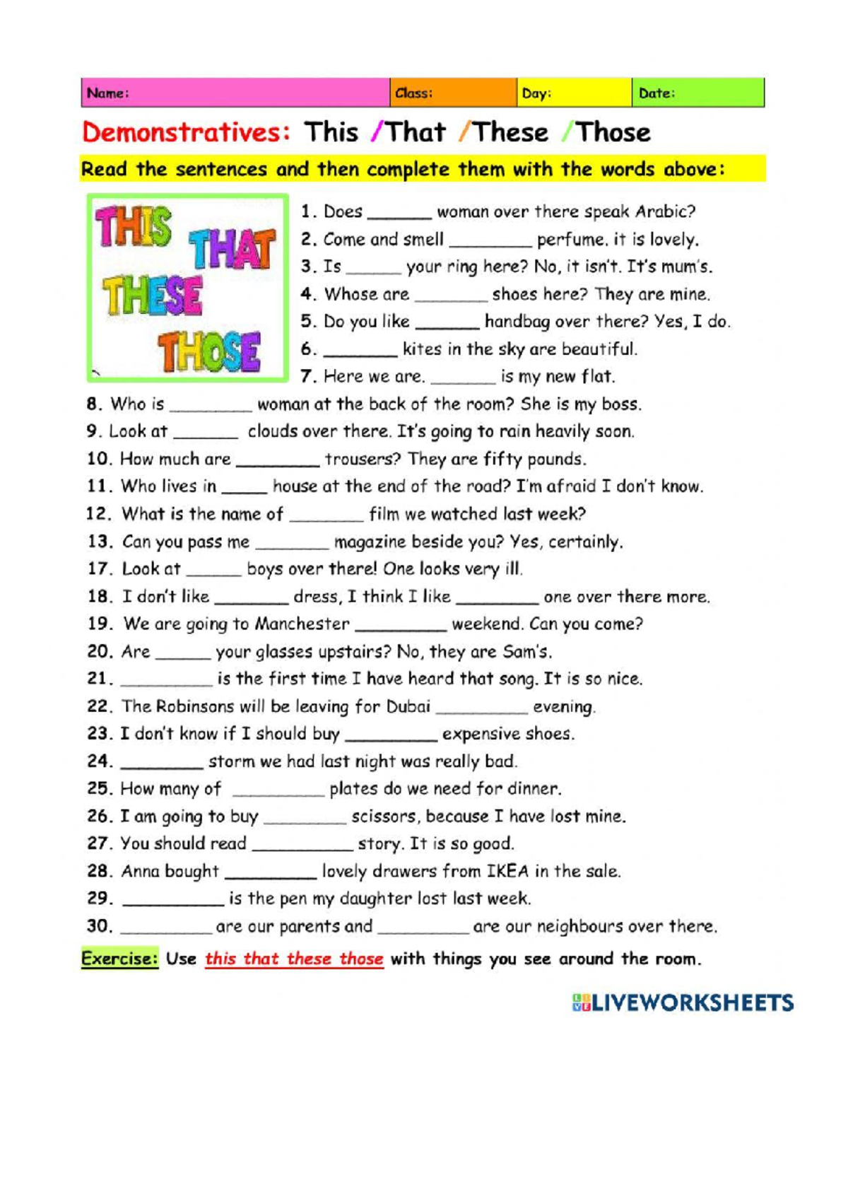 ESL 101 - Demonstratives Exercise: This, That, These, Those - Studocu