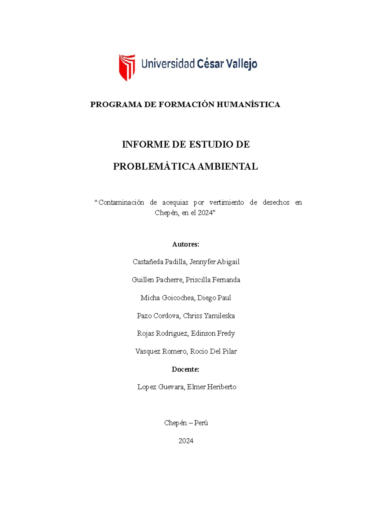 1. Informe final tutoria 5 - PROGRAMA DE FORMACIÓN HUMANÍSTICA INFORME DE ESTUDIO DE ...