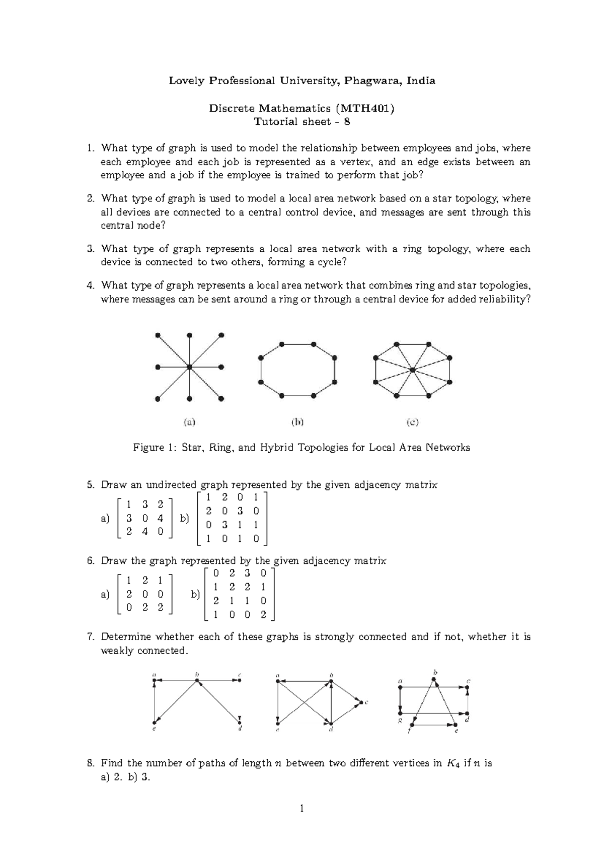 MTH401 Discrete Mathematics Tutorial 8: Graph Theory Concepts - Studocu