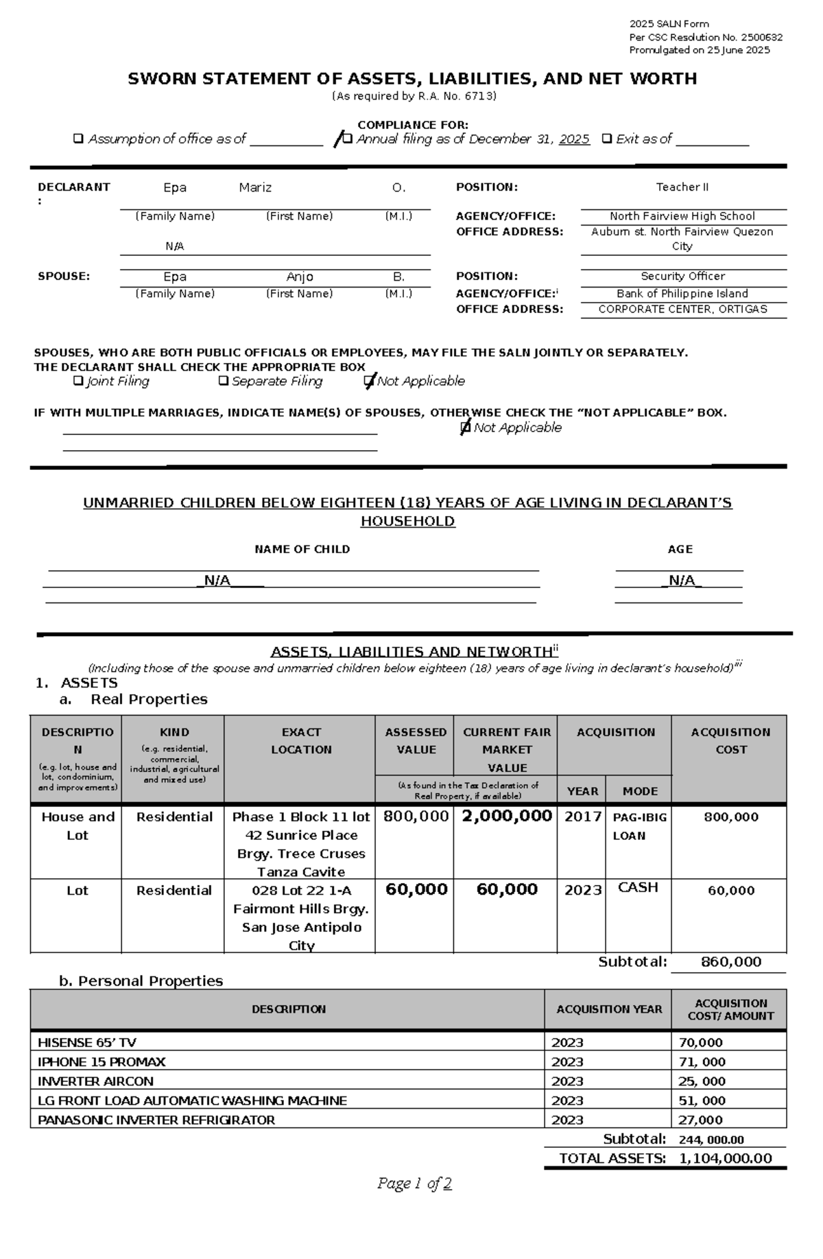 2025 SALN Form Submission for Public Officials and Employees - Studocu