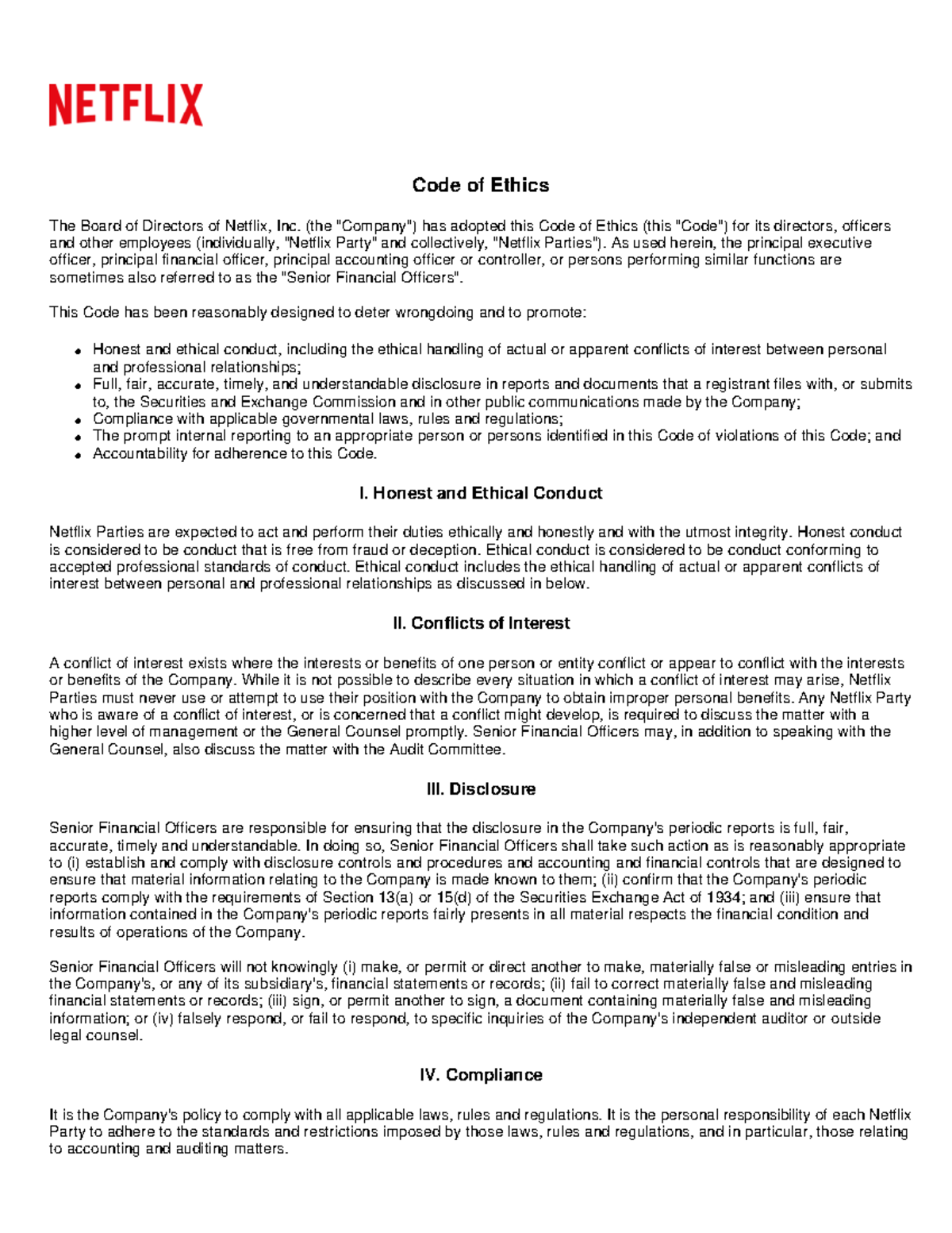 Netflix Code of Ethics: Principles & Compliance Guidelines - Studocu