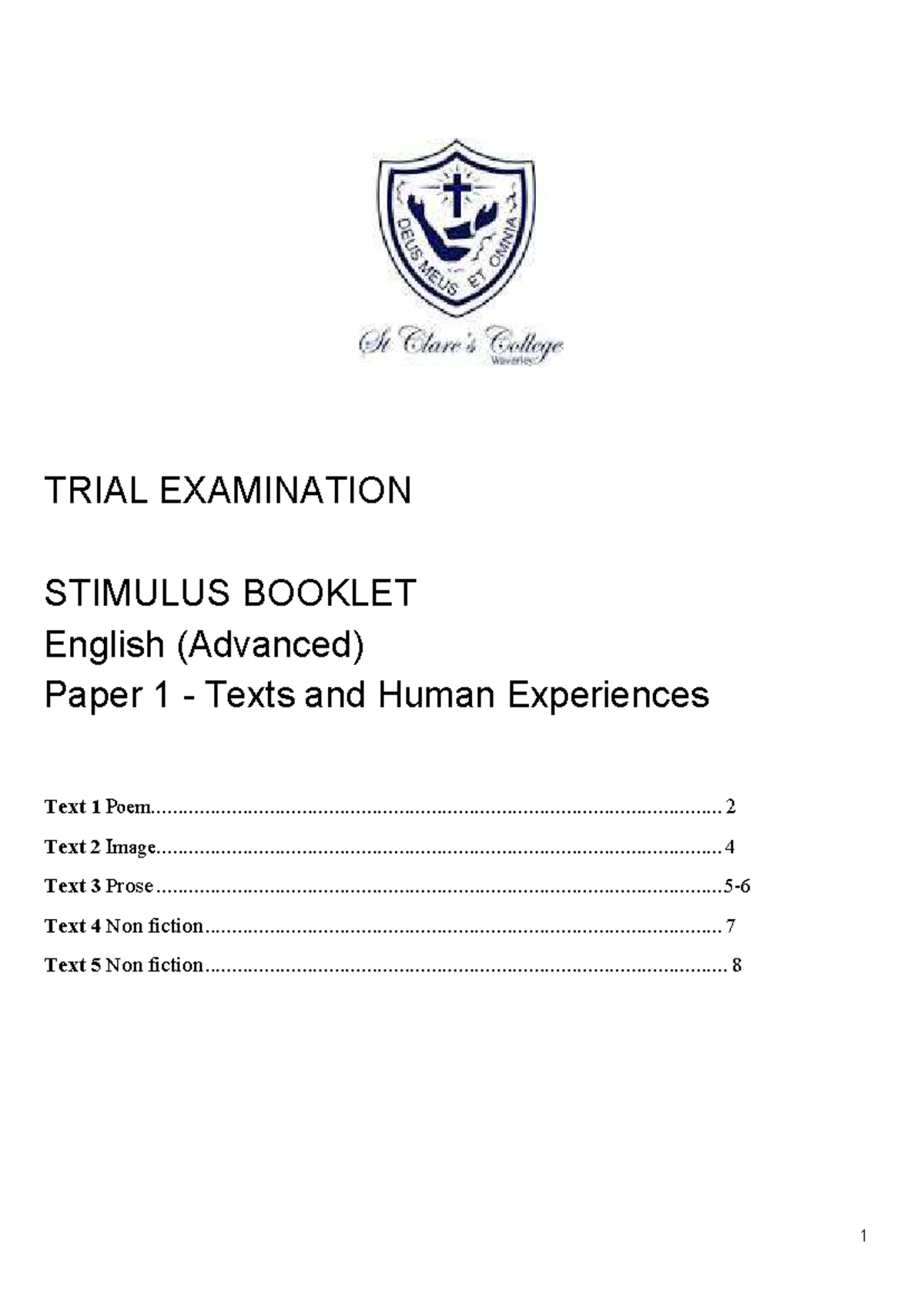 2022 STCC Trial Exam Stimulus Booklet: Texts & Human Experiences - Studocu