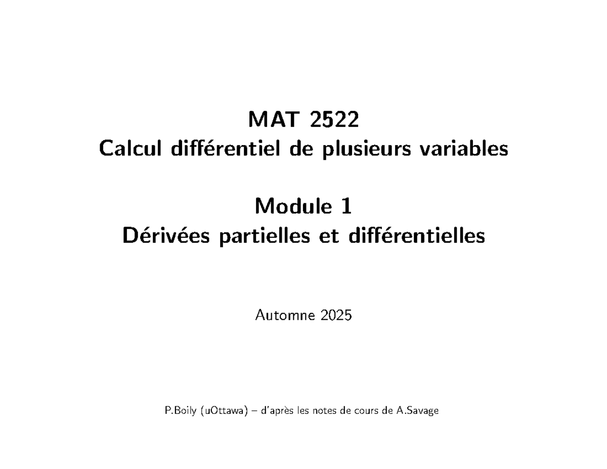 MAT 2522 Calcul de plusieurs variables - Notes de cours et exercices ...