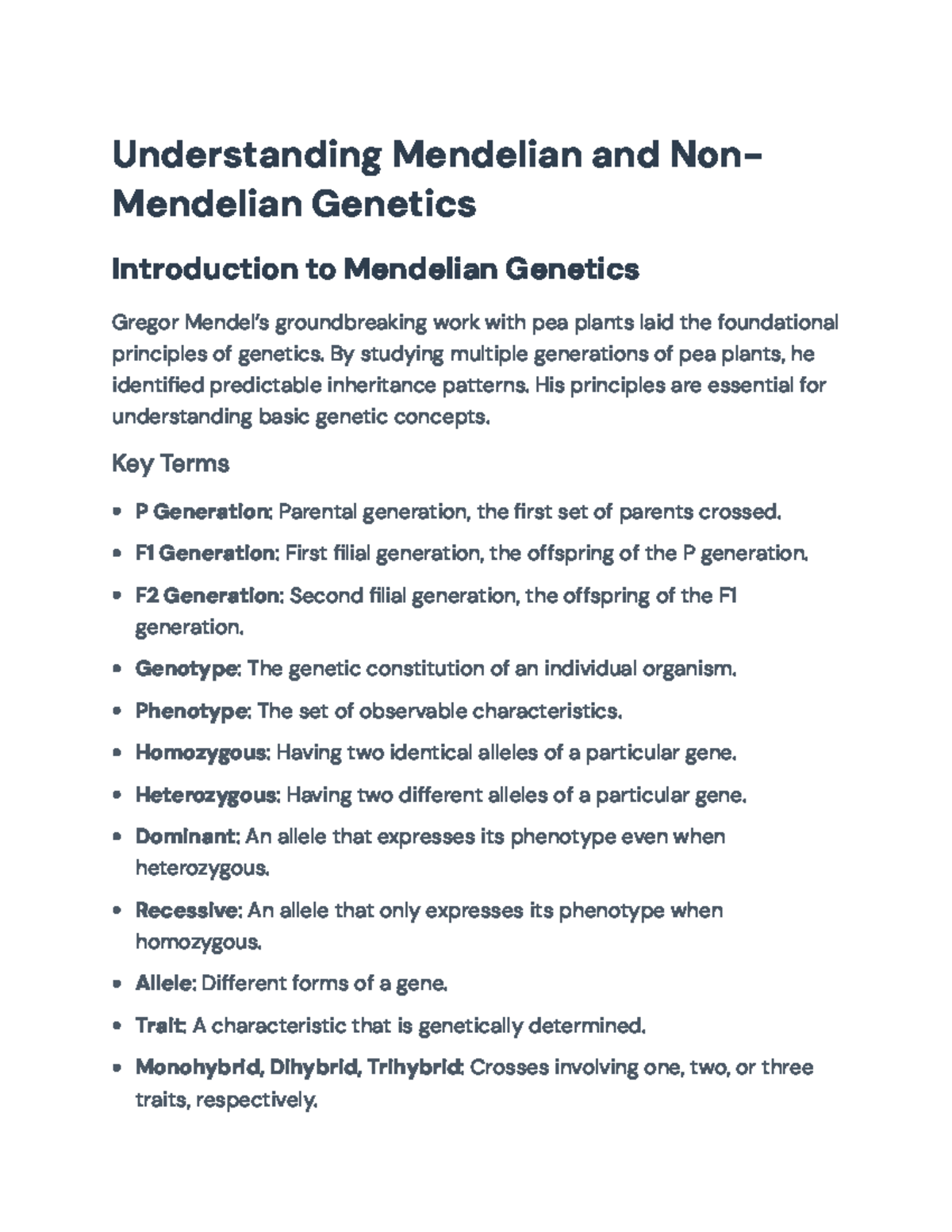 Understanding Mendelian & Non-Mendelian Genetics: Key Concepts - Studocu