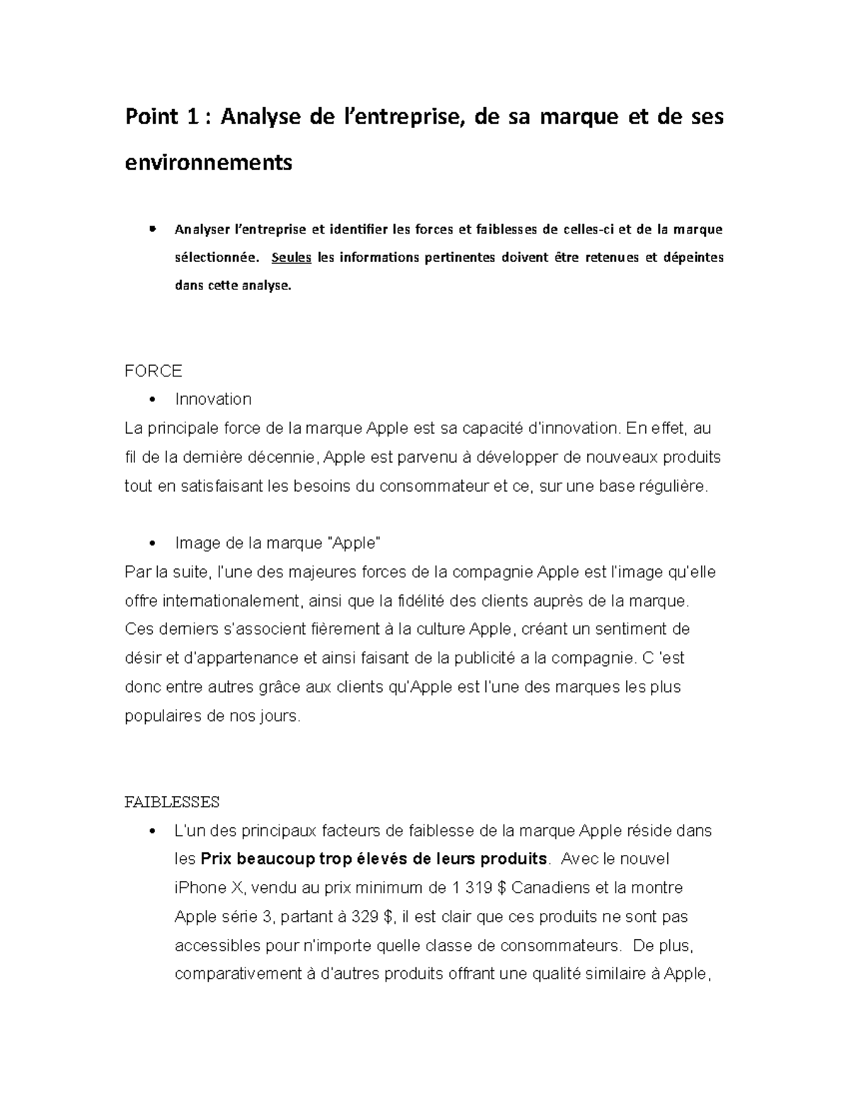 Marketing - Devoir - Point 1 : Analyse de l’entreprise, de sa marque et de ses environnements ...