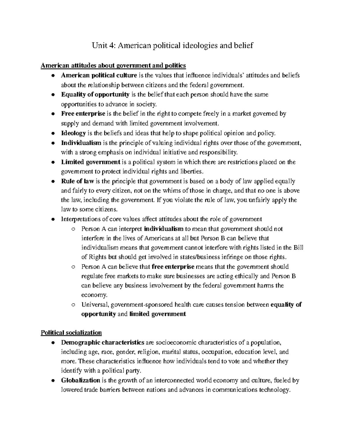 AP Gov Unit 4 American political ideologies and belief - Unit 4 ...