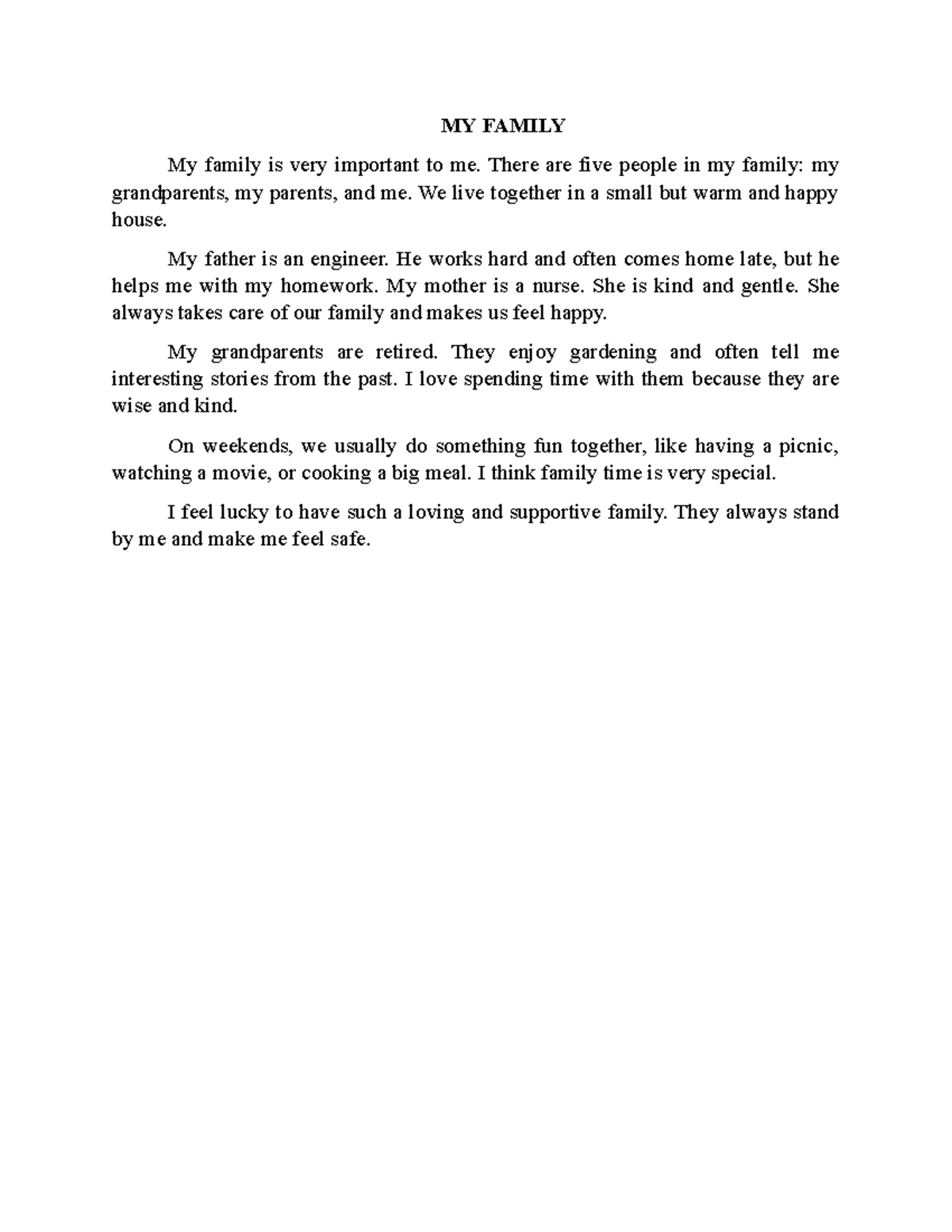 Grade 5 - My Family: A Heartwarming Reflection on Family Bonds - Studocu