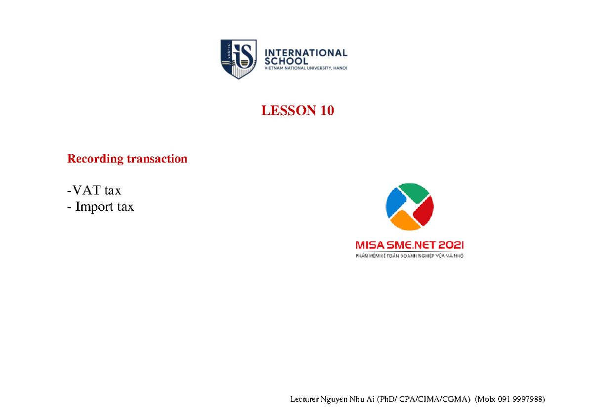 Lesson 10 - Computerized Accounting - Final - LESSON 10 Recording ...