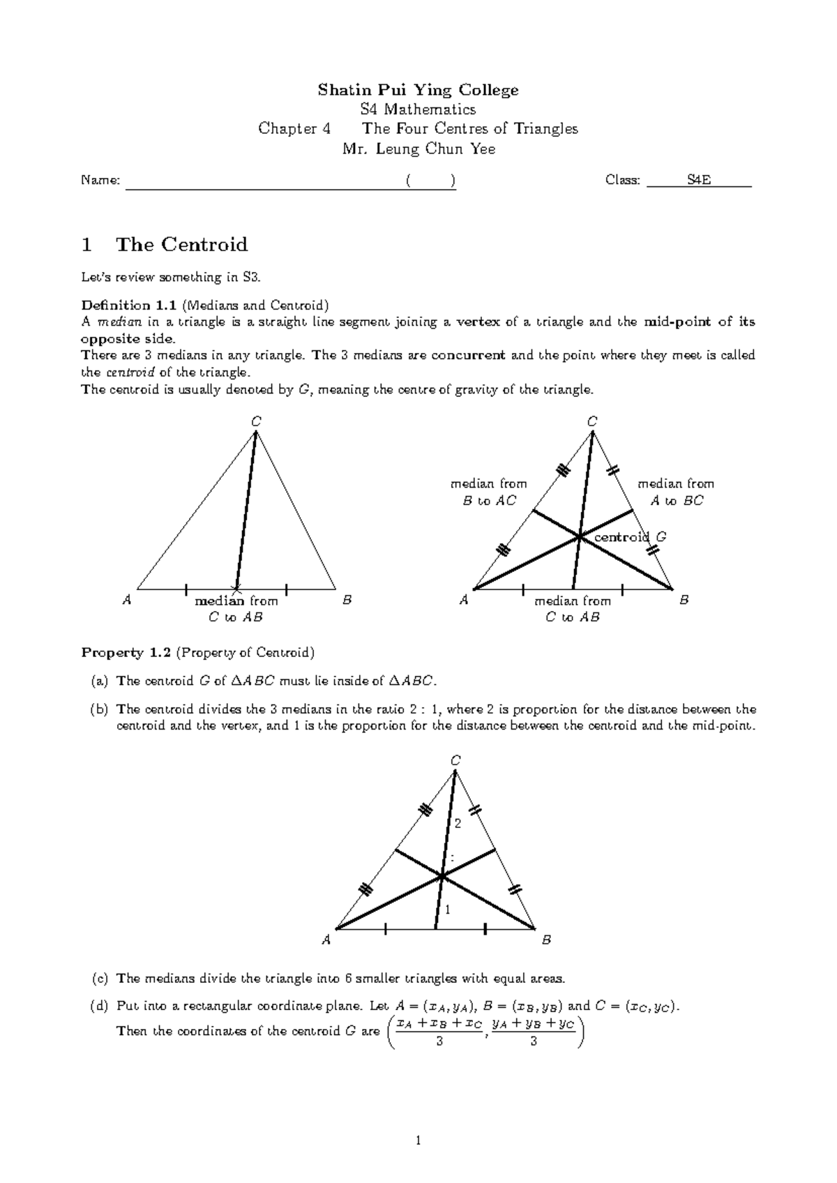 S4 Mathematics Chapter 4: The Four Centres of Triangles Practice ...