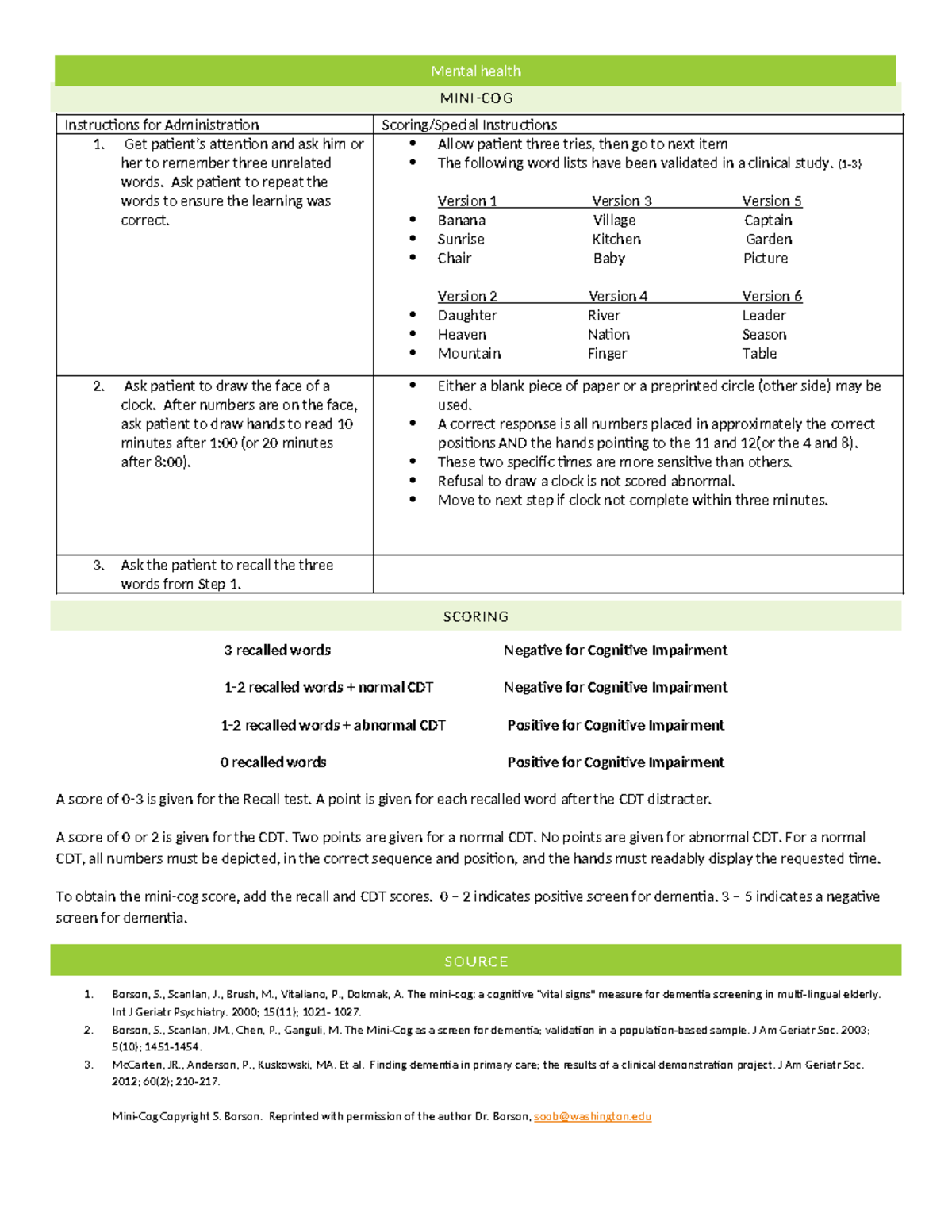 MINI(2)-1 - Cognitive - MINI-COG Instructions for Administration ...