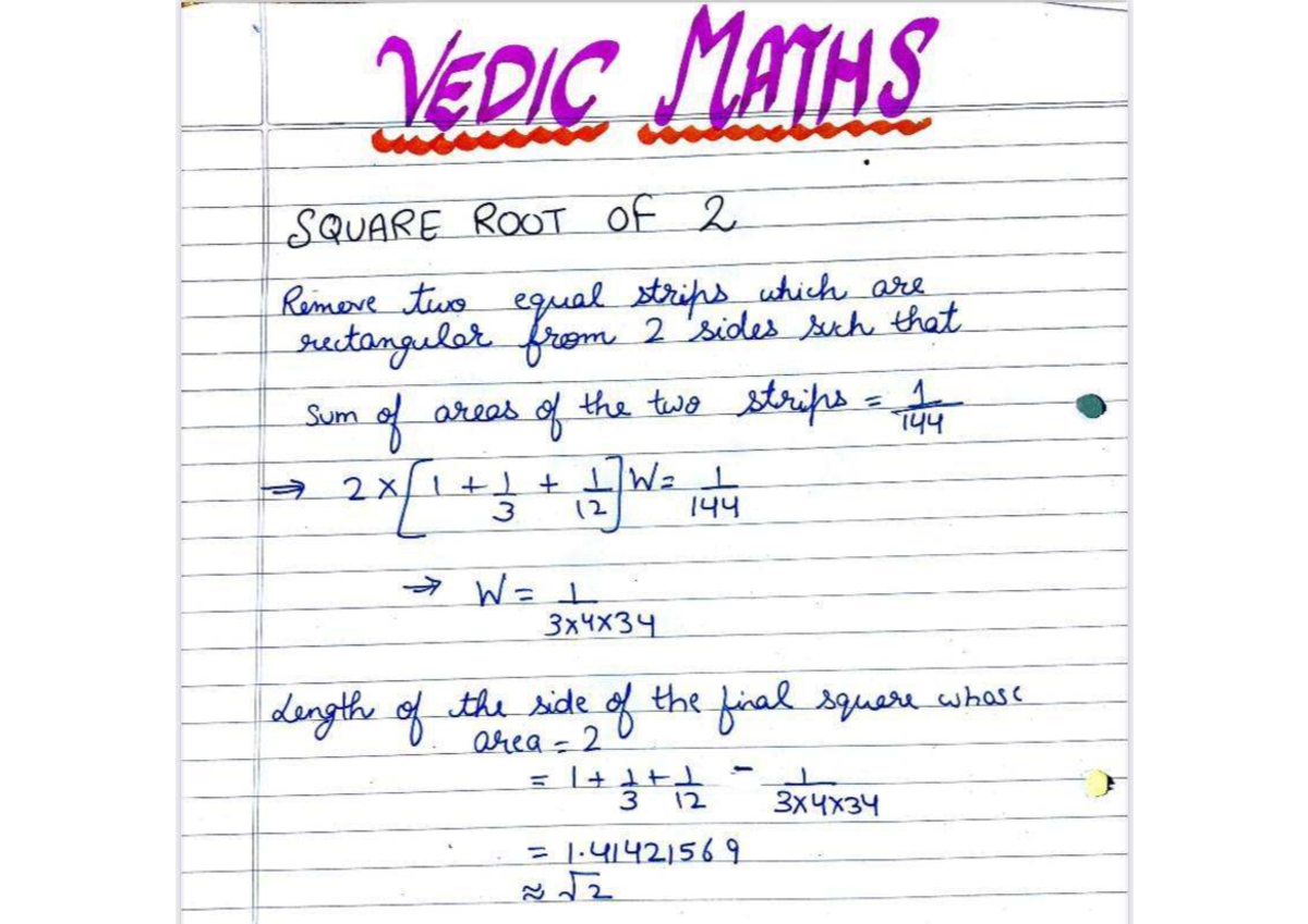 Vedic maths: Square root of 2 explained - Studocu