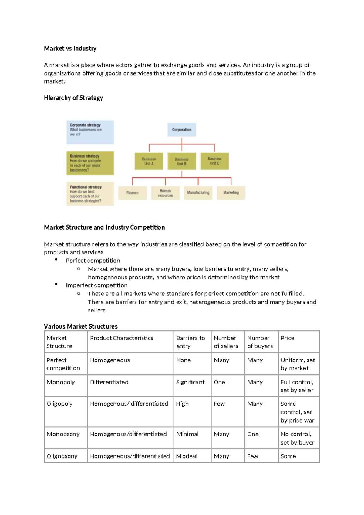 BSB106 Week 4 Lecture: Market vs Industry Analysis and Structures - Studocu