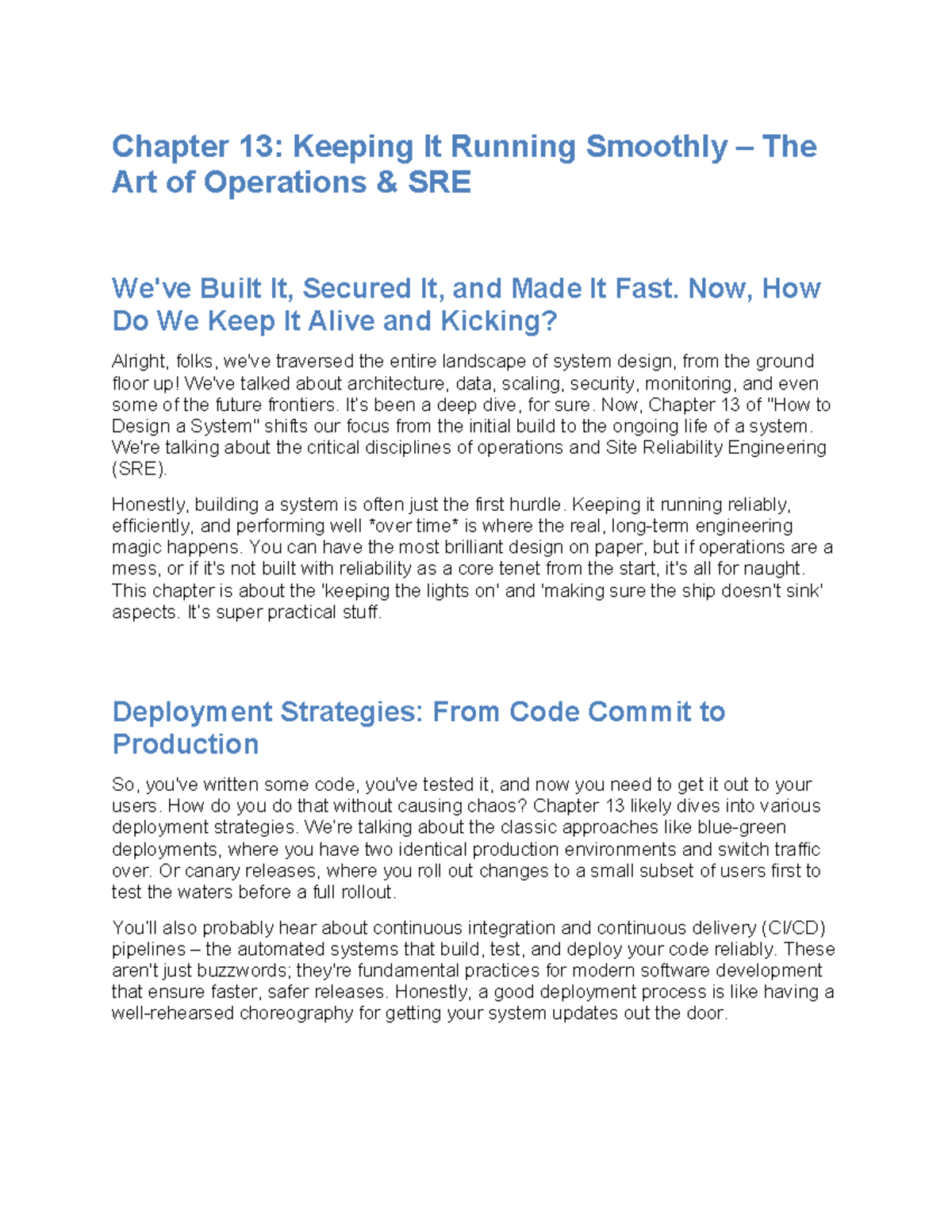 Chapter 13: Operations & SRE - Keeping Systems Alive (DSG 12) - Studocu