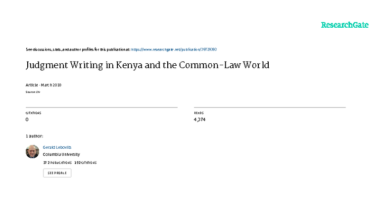 Judgment Writing in Kenya and the Common-Law World: Insights and ...