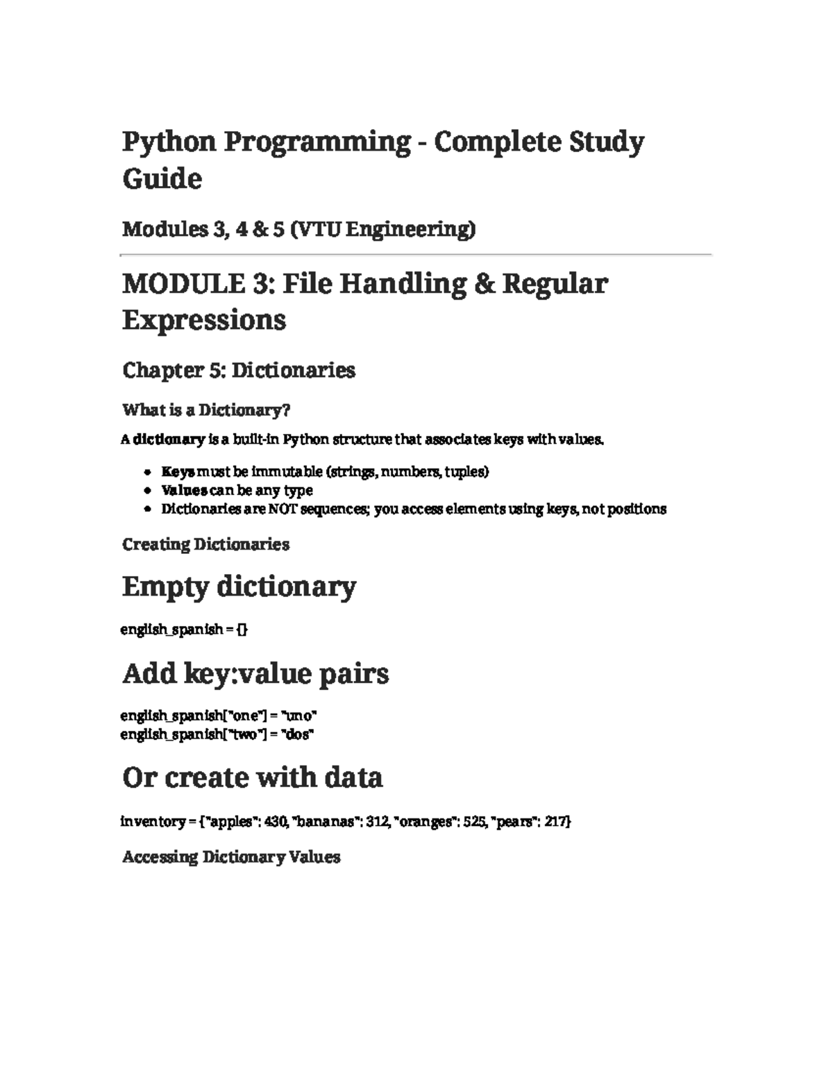 Python Programming Complete Study Guide: Modules 3, 4, 5 (VTU) - Studocu