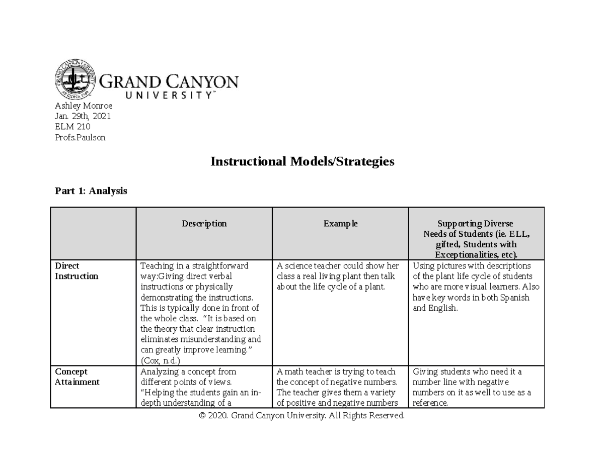 ELM-210-D-T4-Analysis of Instructional Strategies for Diverse Learners - Studocu