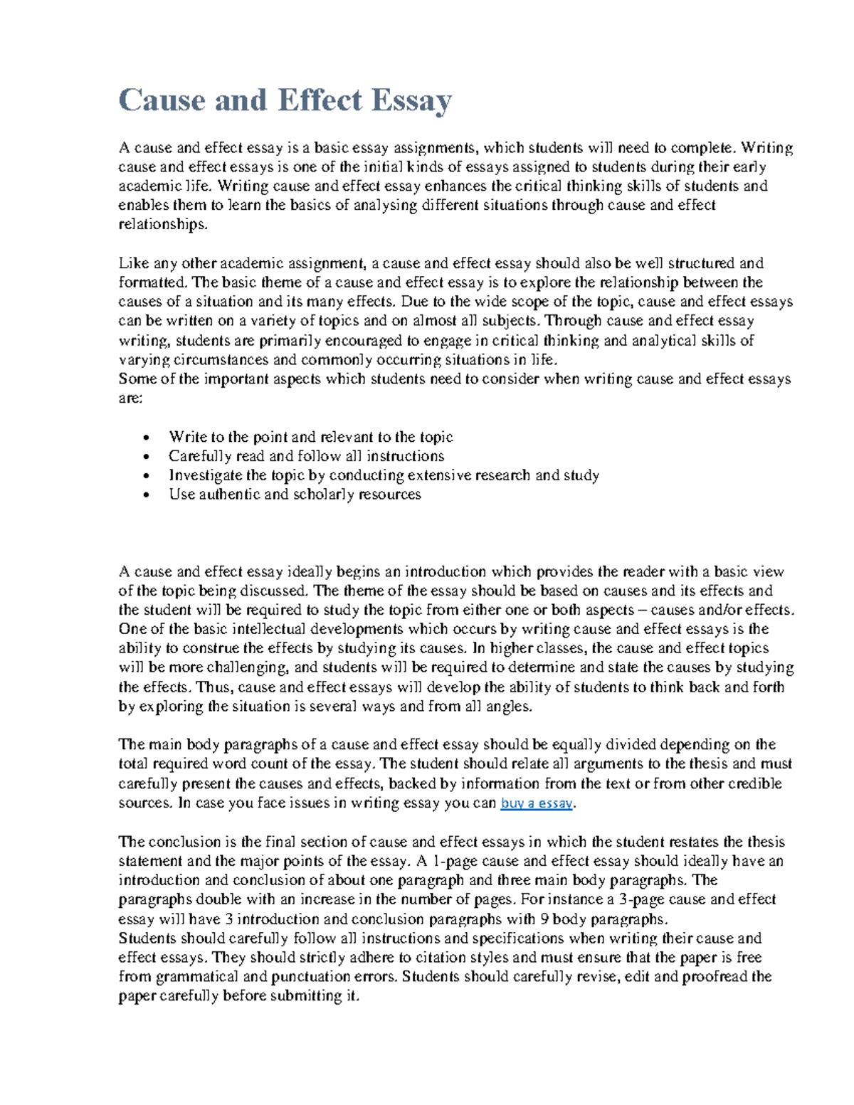 Cause and Effect Essay - Grade: 7 - Cause and Effect Essay A cause and ...